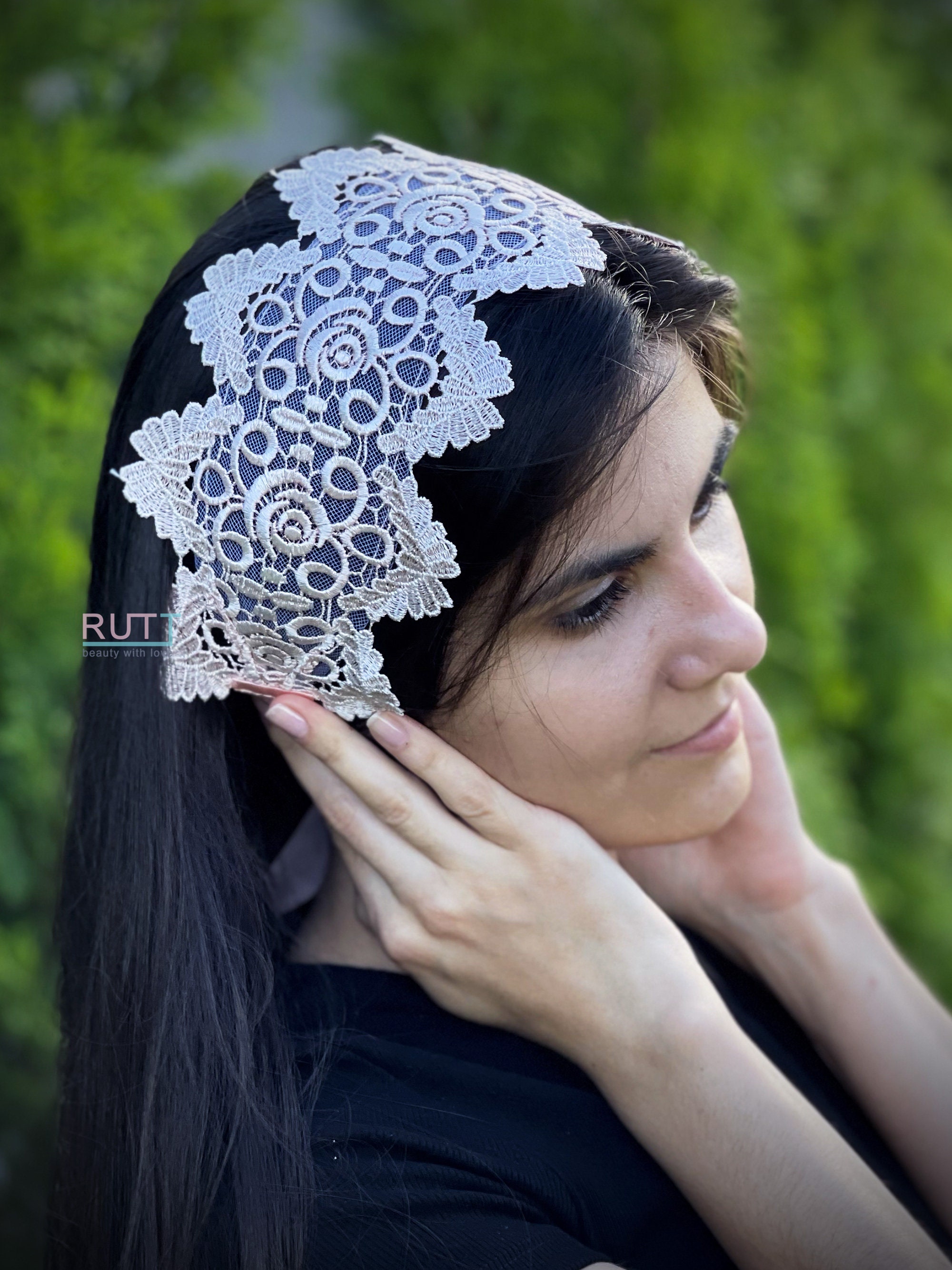 Blush Lace Headband Church Head Covering Orthodox Church or Chapel Head ...
