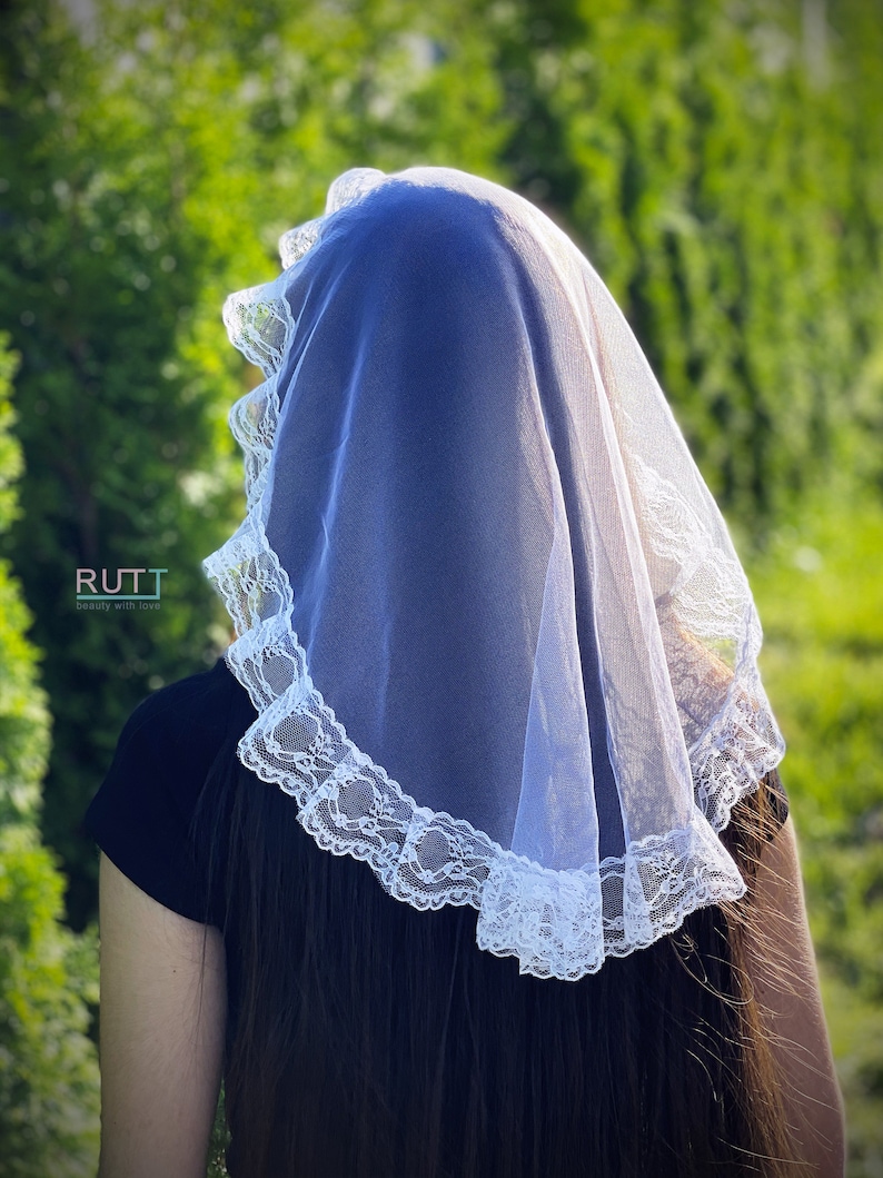 Black /white Chapel Round Veil With Lace Headwrap for Mass Church Head ...
