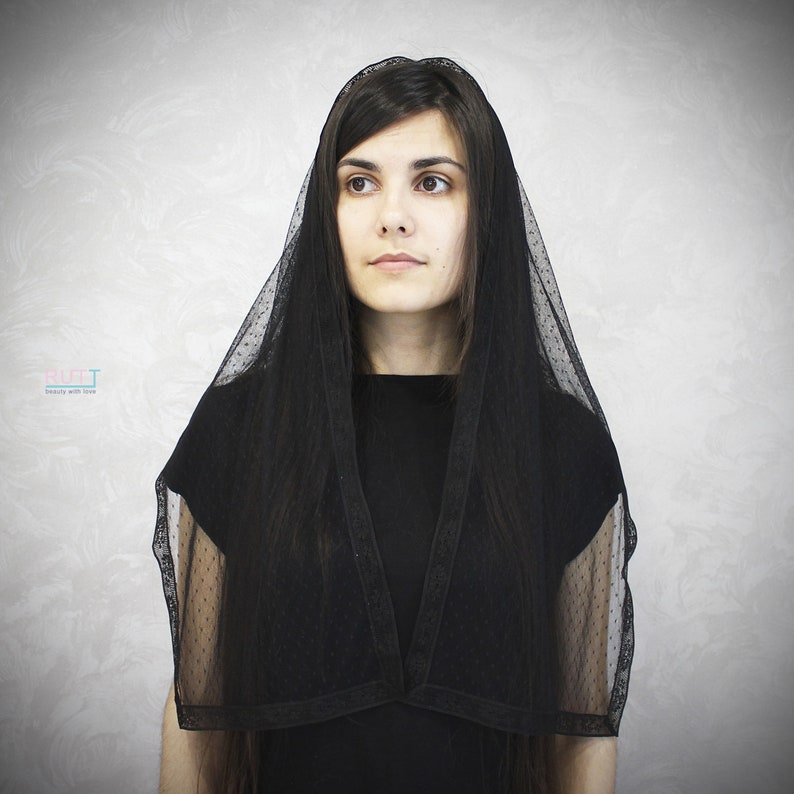 Black Dotted Church Scarf Head Covering Orthodox Head Wrap - Etsy