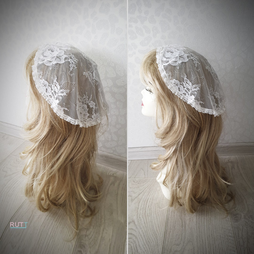 Off White\white\black\all Lace Chapel Round Cap Catholic Small Veil ...