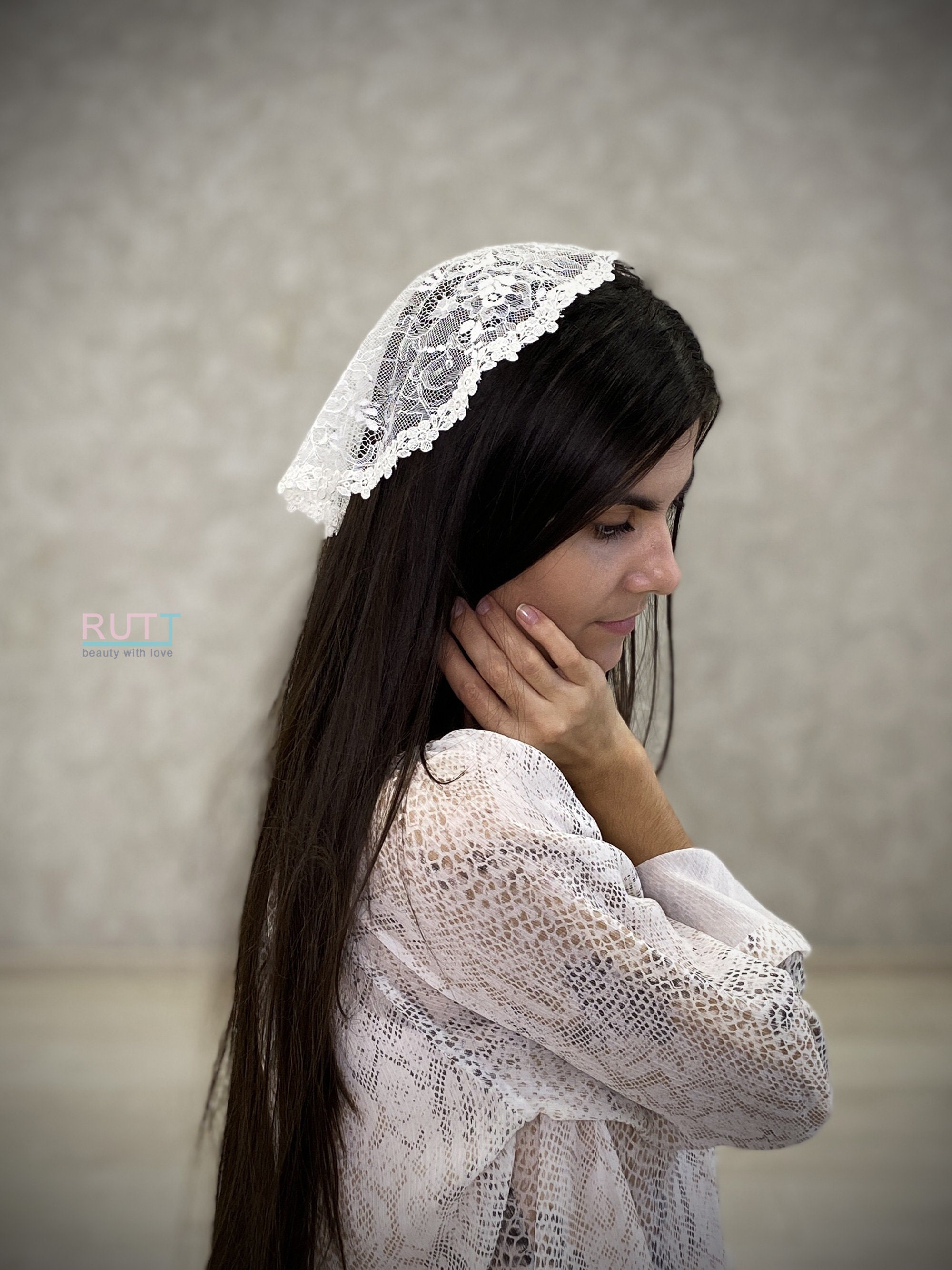 Elegant Lace Chapel Round Veil Cap Mantilla Girl Head Covering Cap Cap ...