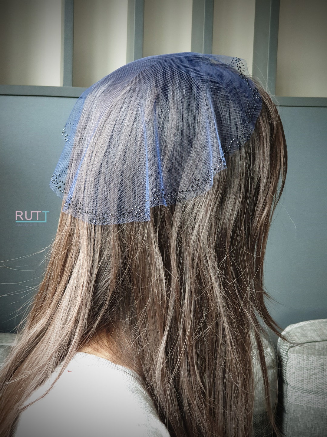 Navy Blue Small Chapel Round Cap Decorated Mantilla Girl Head Covering ...