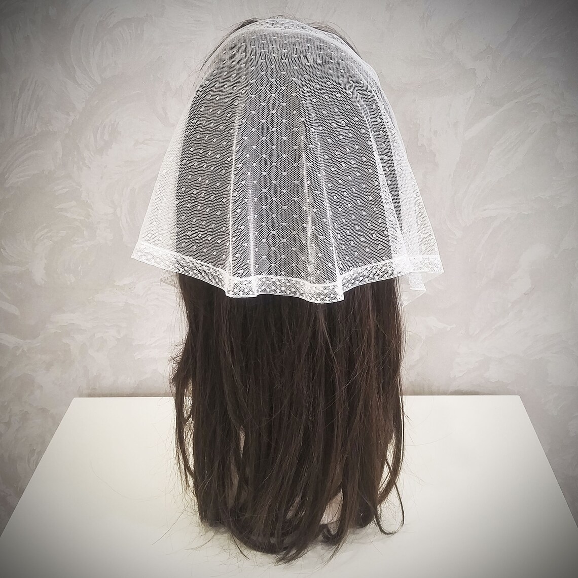 Soft Dotted Tull and Lace Church Head Covering RUTTSHOP - Etsy