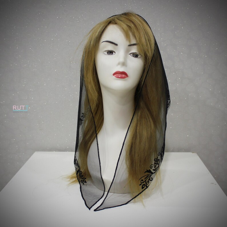 Black Church Scarf Shawl Head Covering Velvet Decorated Orthodox Veils ...