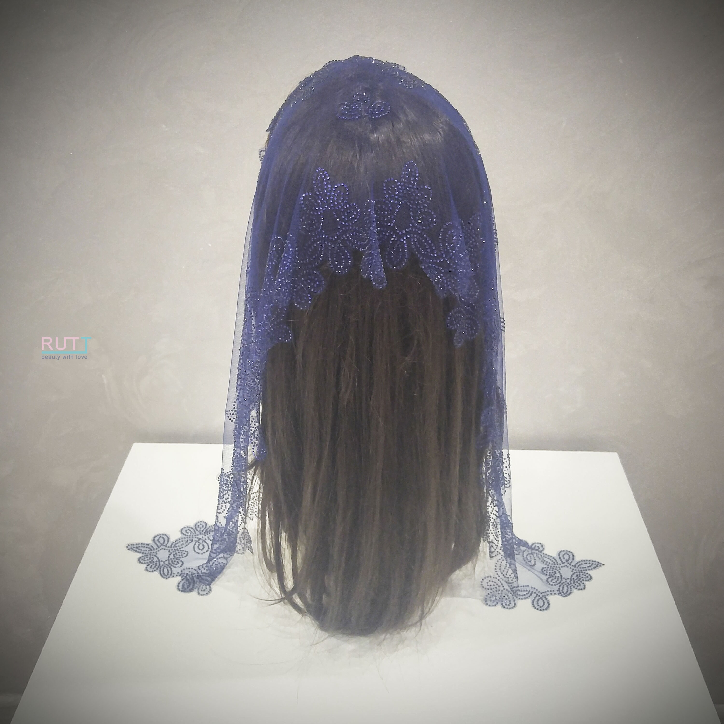 Navy Blue Head Covering Religion Veil With Rhinestone - Etsy