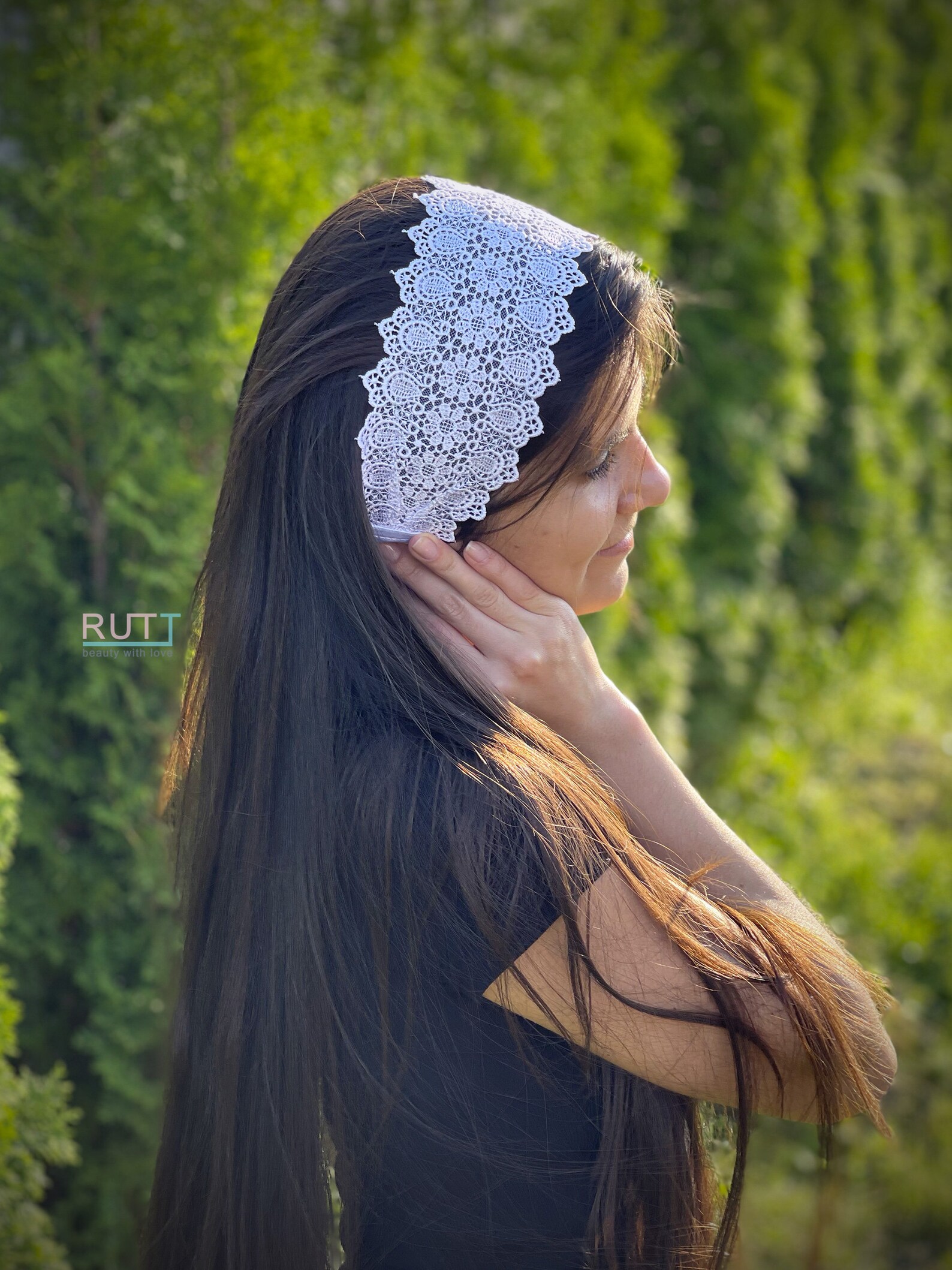White Lace Tie Headband Head Covering Orthodox Veils Catholic Veil ...