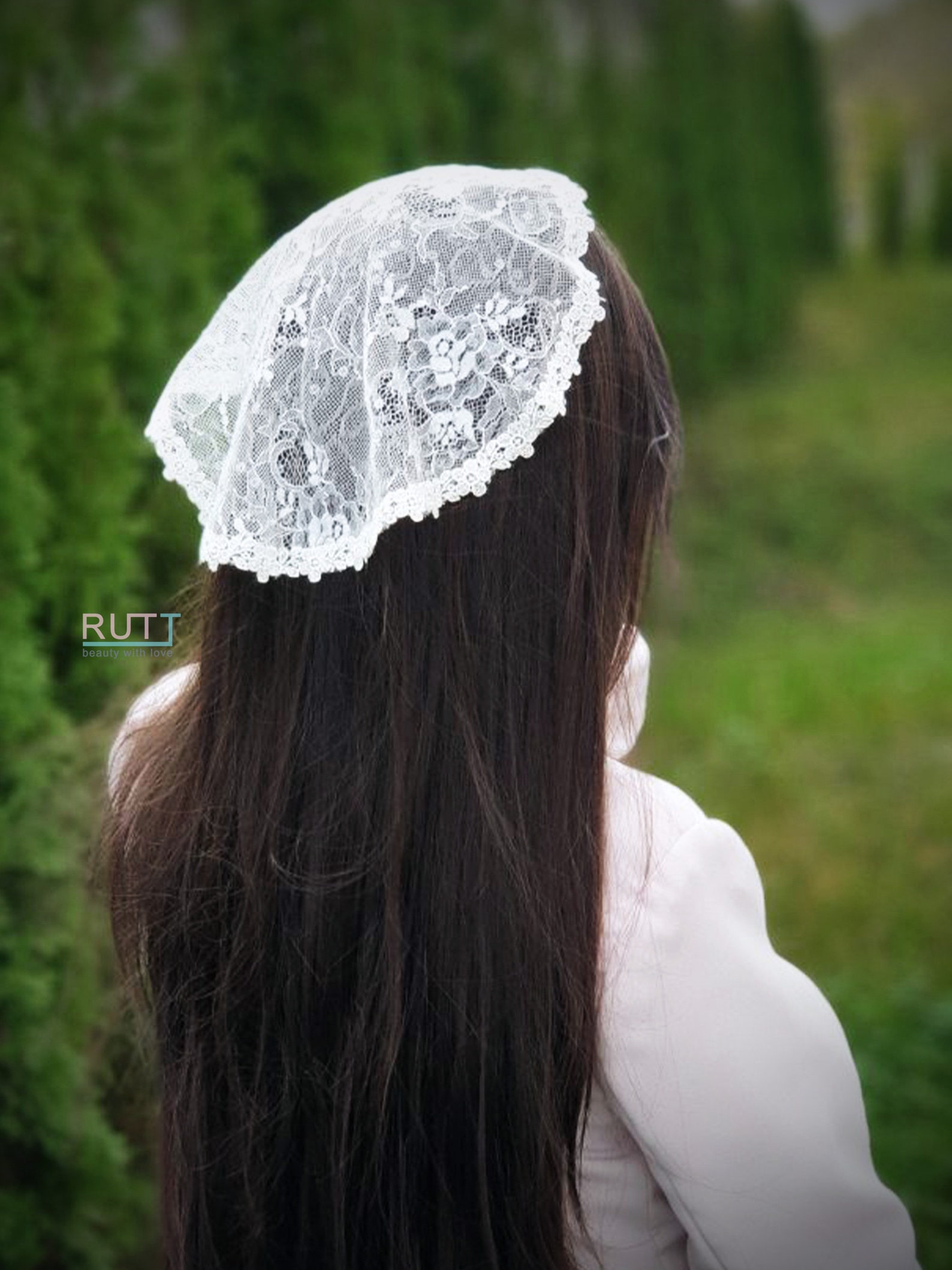 Elegant Lace Chapel Round Veil Cap Mantilla Girl Head Covering Cap Cap ...