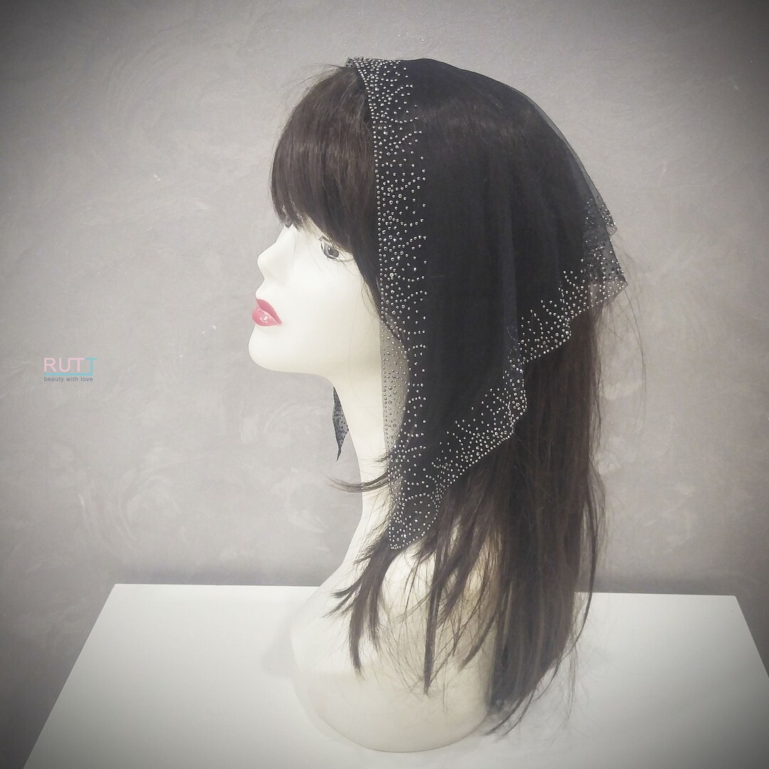 Couvre-chef noir pour prier voile orthodoxe avec le décortion de strass ...