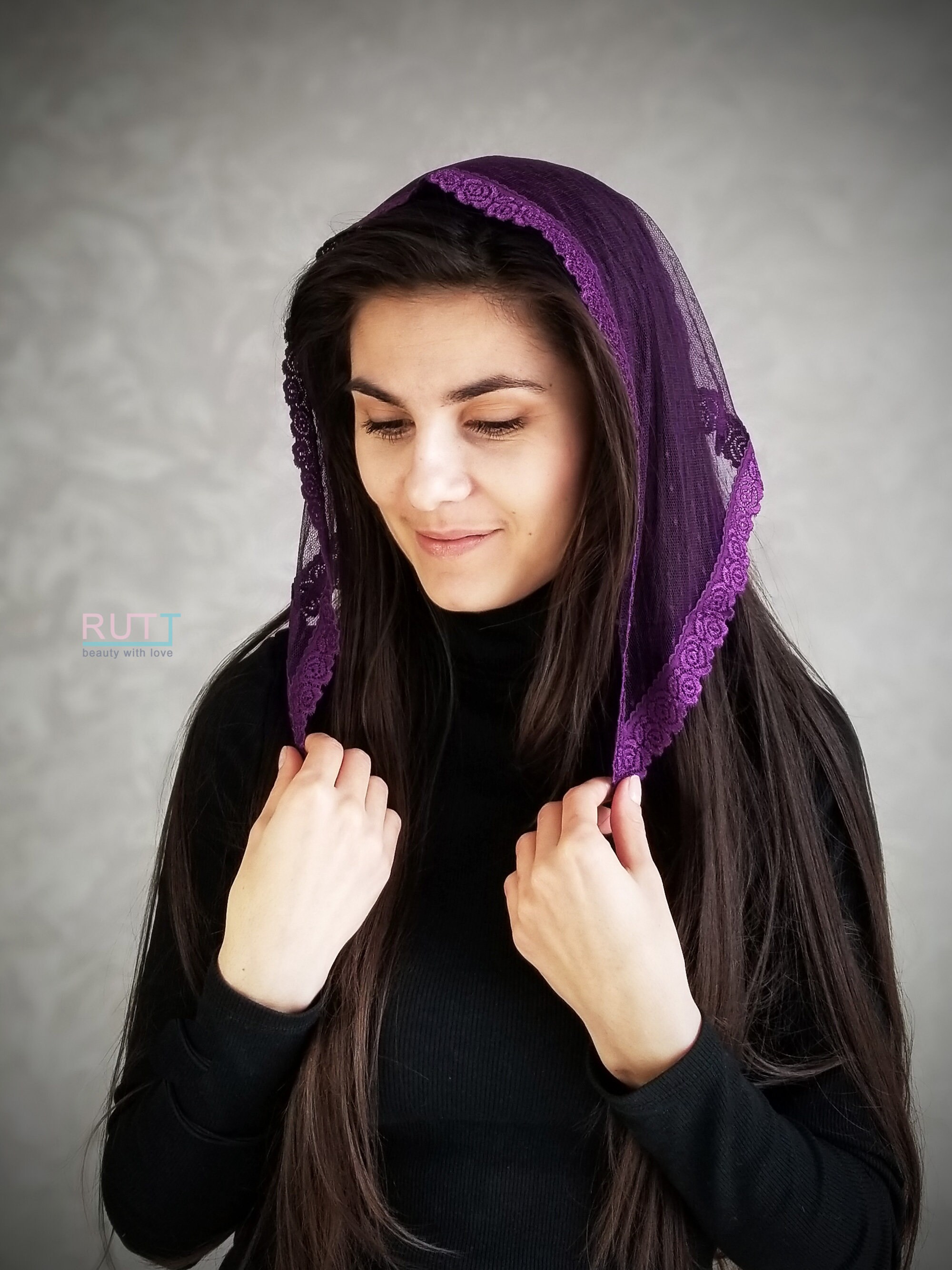 Purple Head Wrap Dotted Church Head Covering Mantilla Orthodox - Etsy