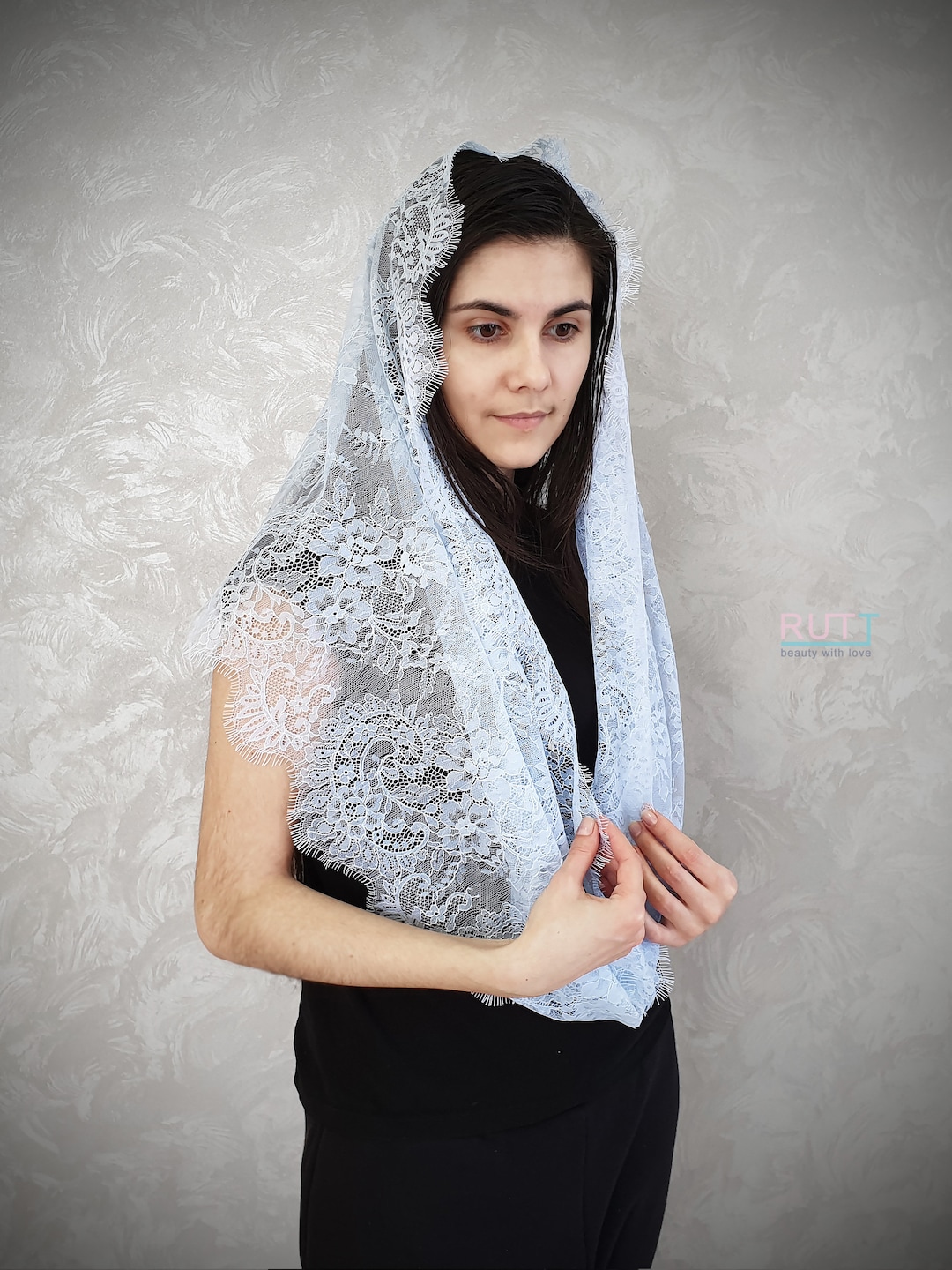 Chantilly Lace Infinity Mantilla Light Blue Infinity Church Head ...