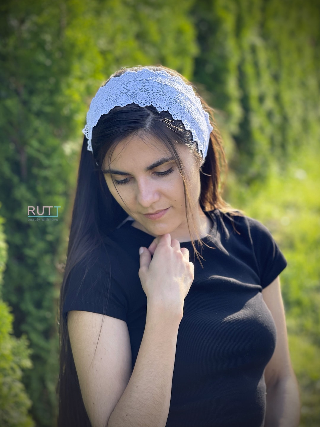 White Lace Tie Headband Head Covering Orthodox Veils Catholic Veil ...