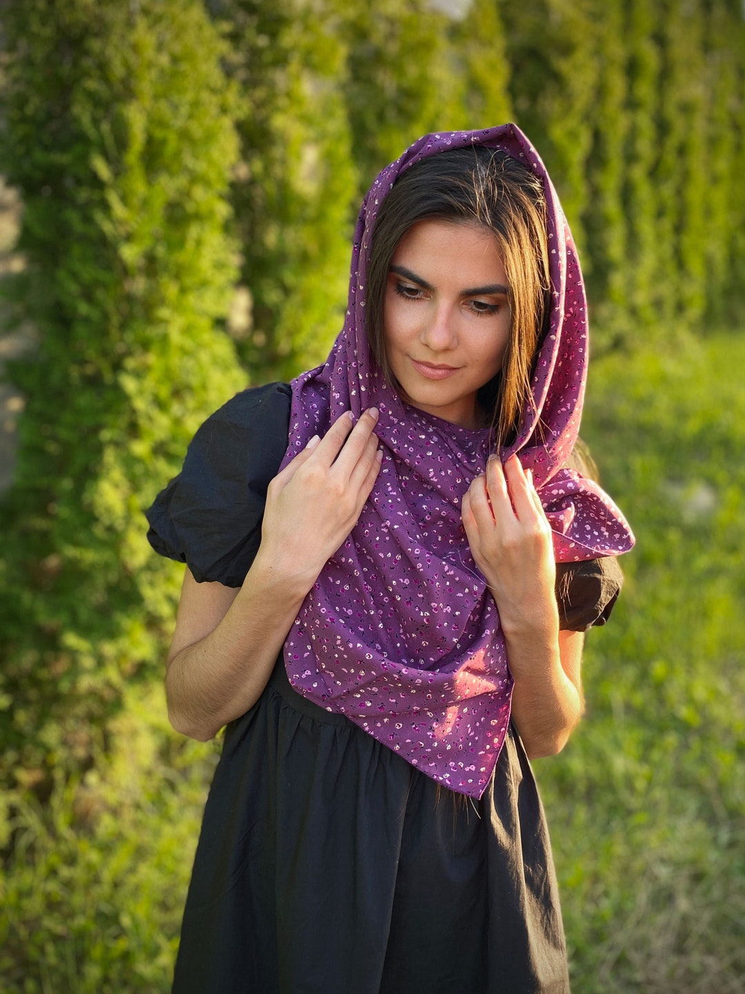 Soft Cotton Floral Scarf Church Head Covering Catholic Head Wrap for ...
