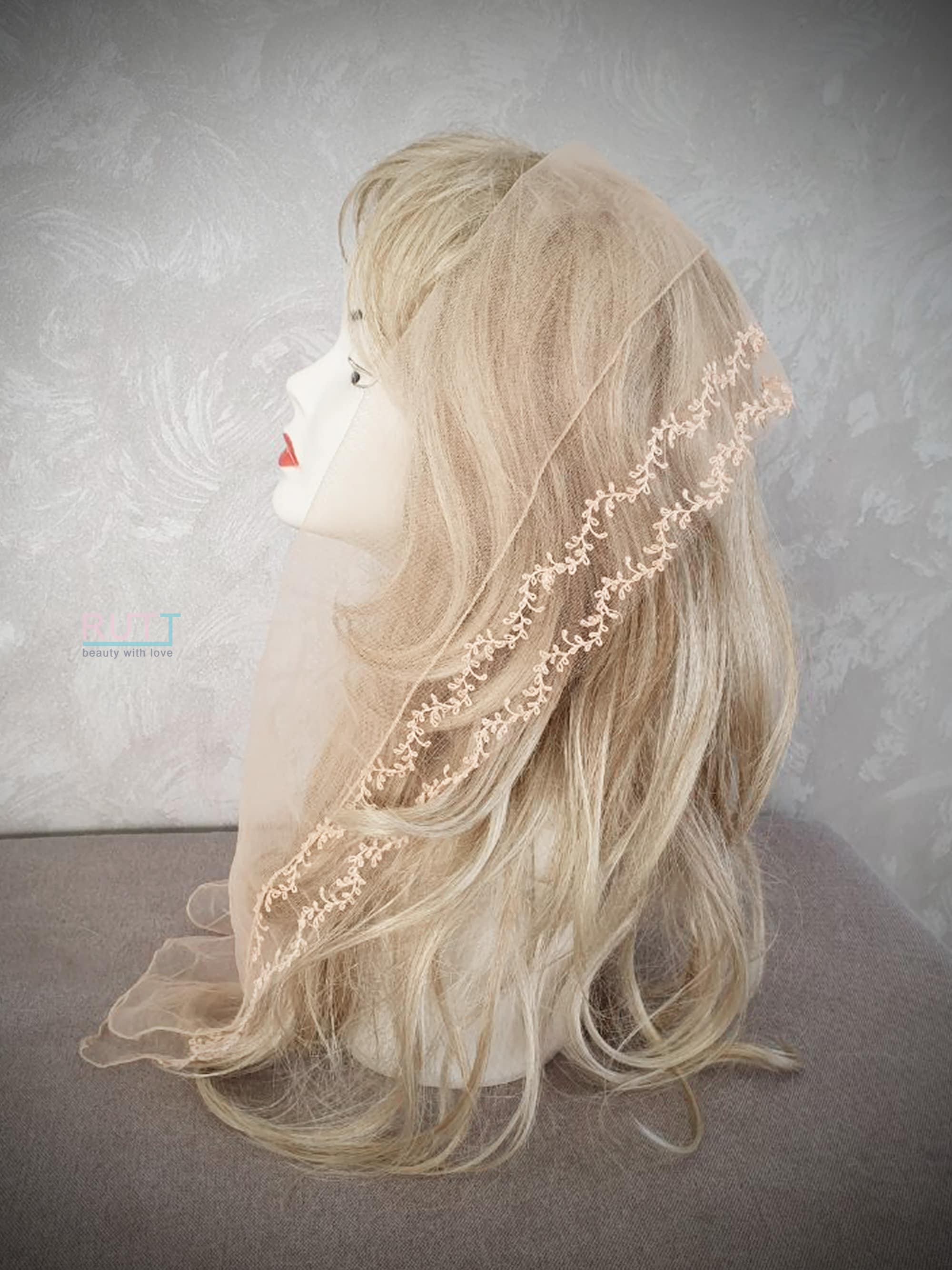 Beige Christian Scarf with embroidery Church head covering | Etsy