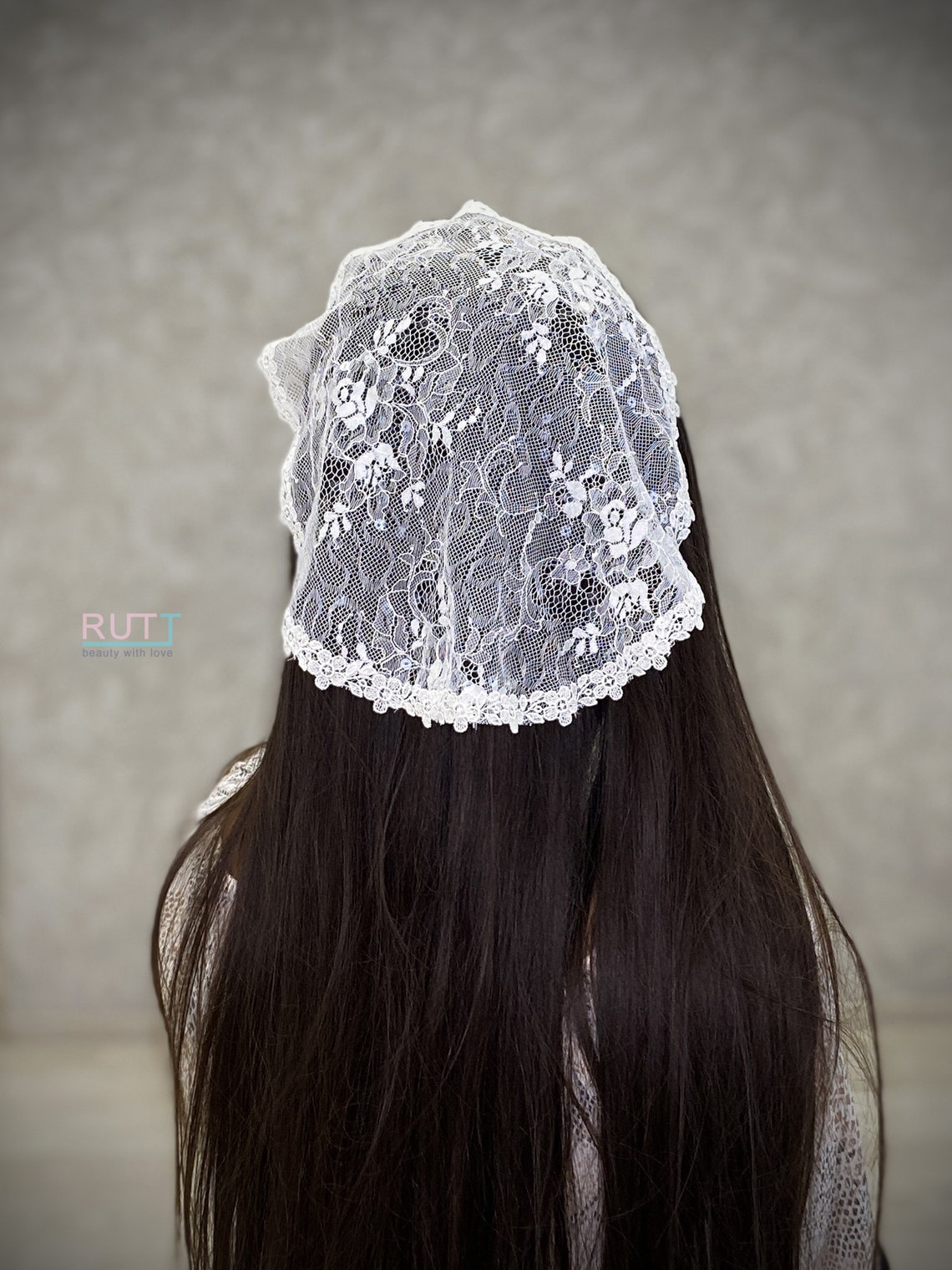 Elegant Lace Chapel Round Veil Cap Mantilla Girl Head Covering Cap Cap ...