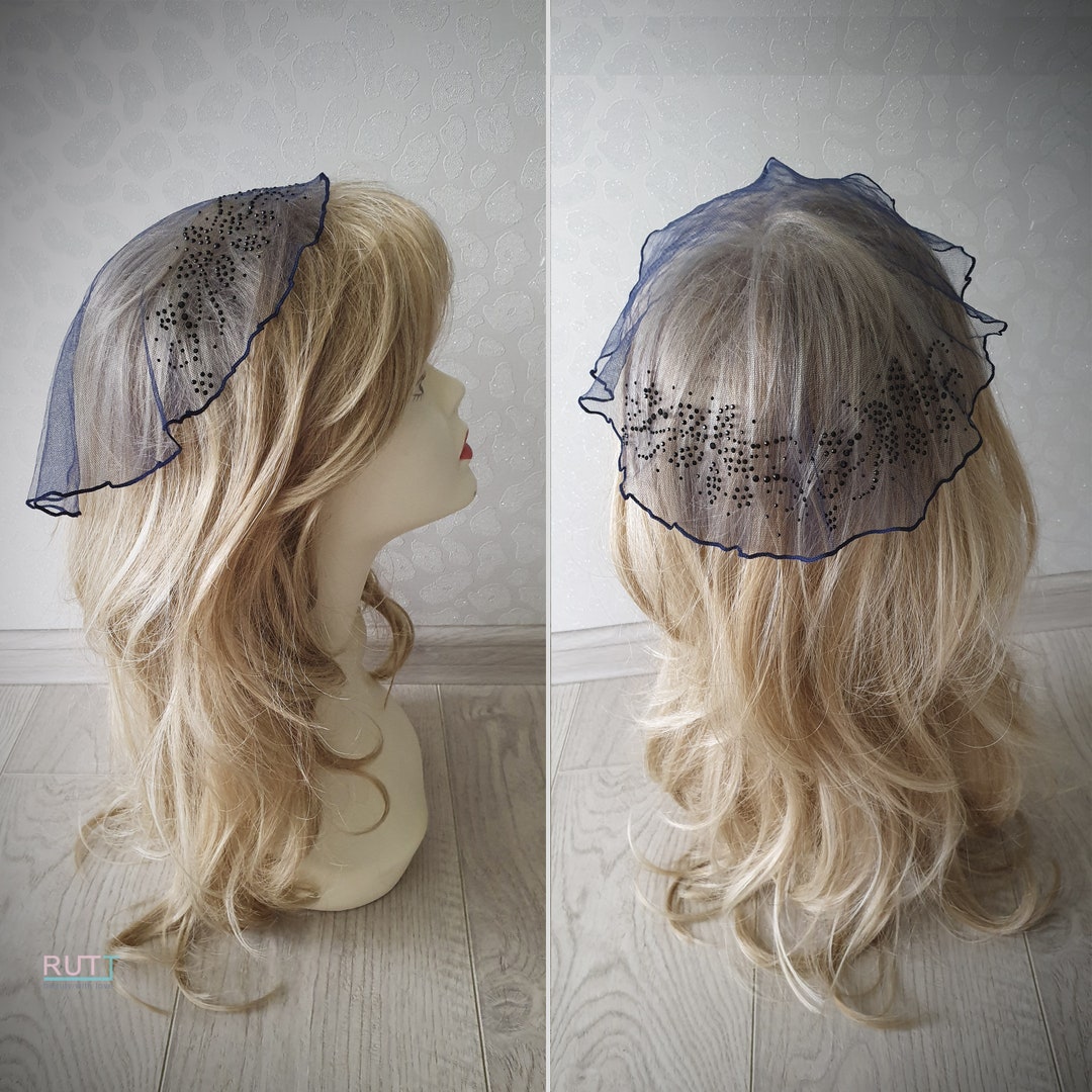 Navy Tulle Chapel Round Cap Mantilla Girl Head Covering Cap Cap for ...