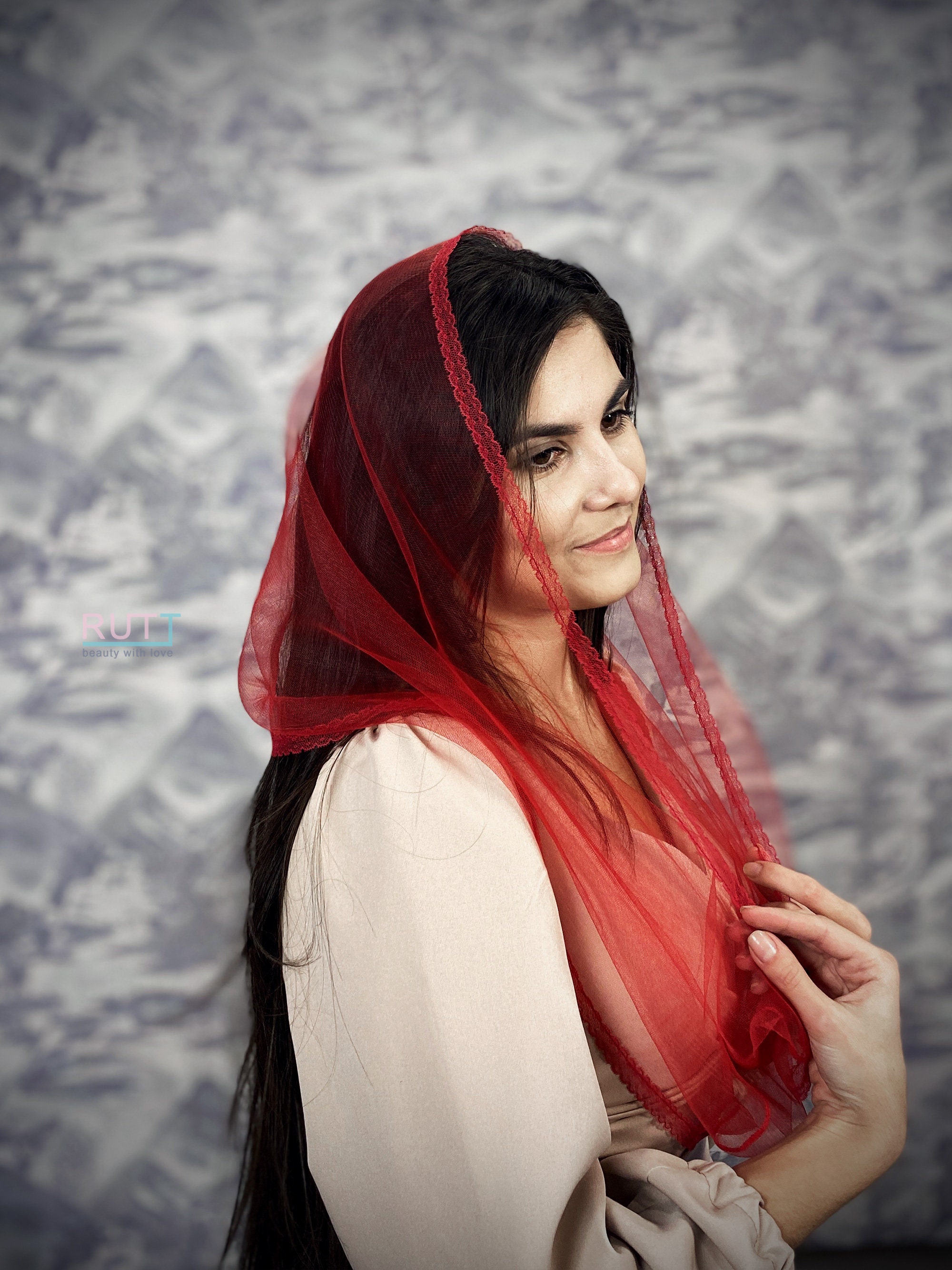 Red Infinity Head Covering Catholic Veil Church or Chapel Veil Mantilla ...