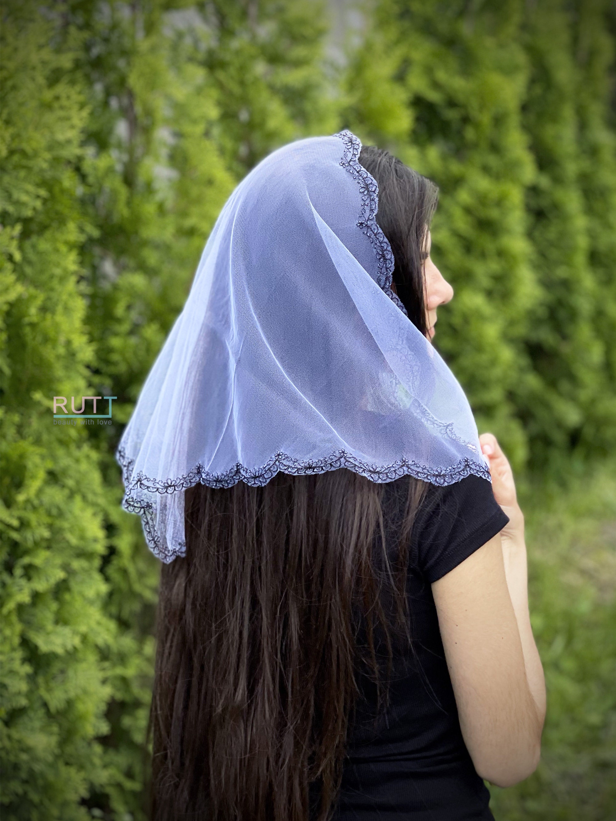 Catholic Head Covering Triangle Embroidered Mantilla White | Etsy