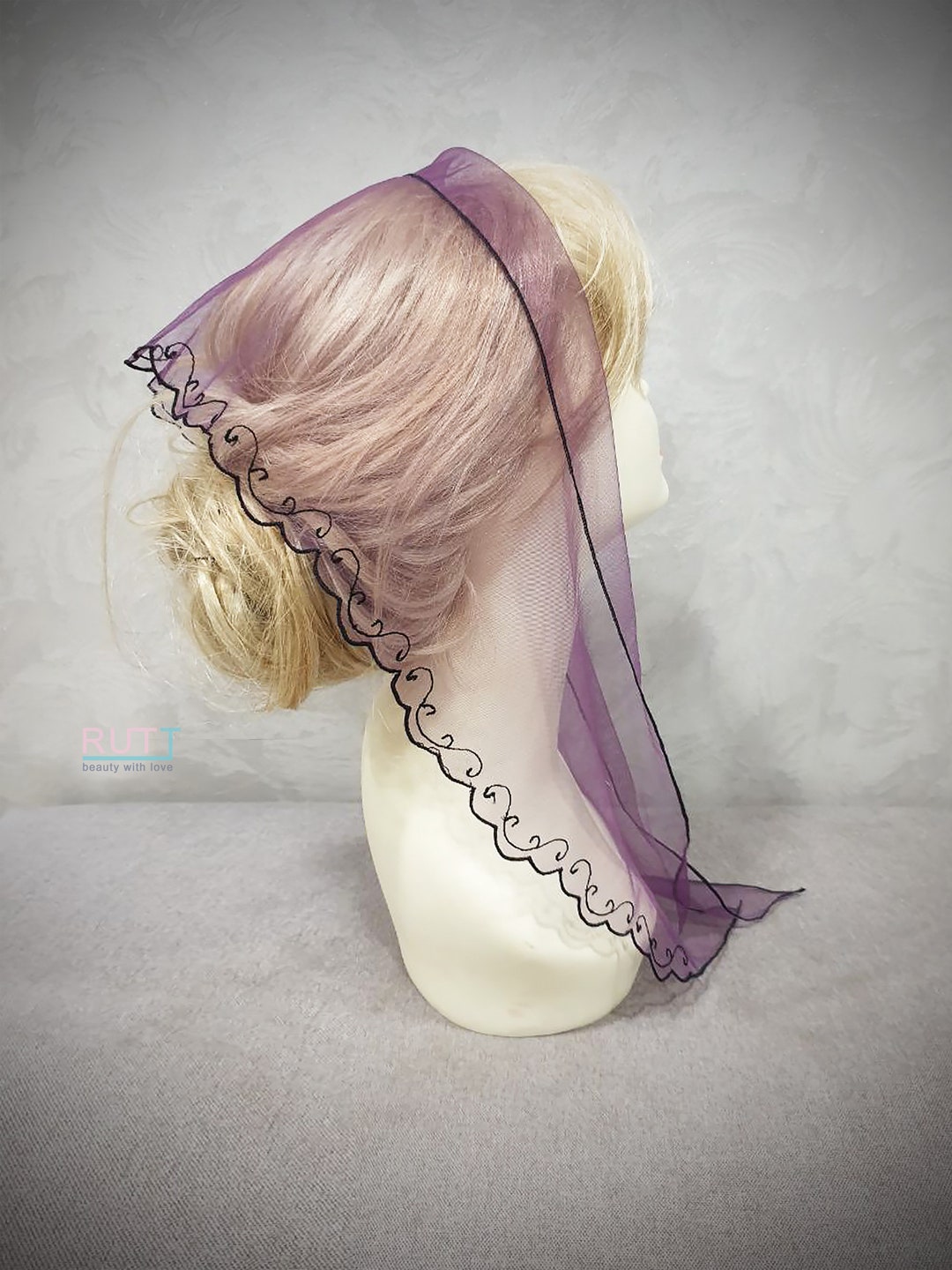 Black Embroidered Scarf Head Wrap Church Scarf Head Covering Orthodox ...