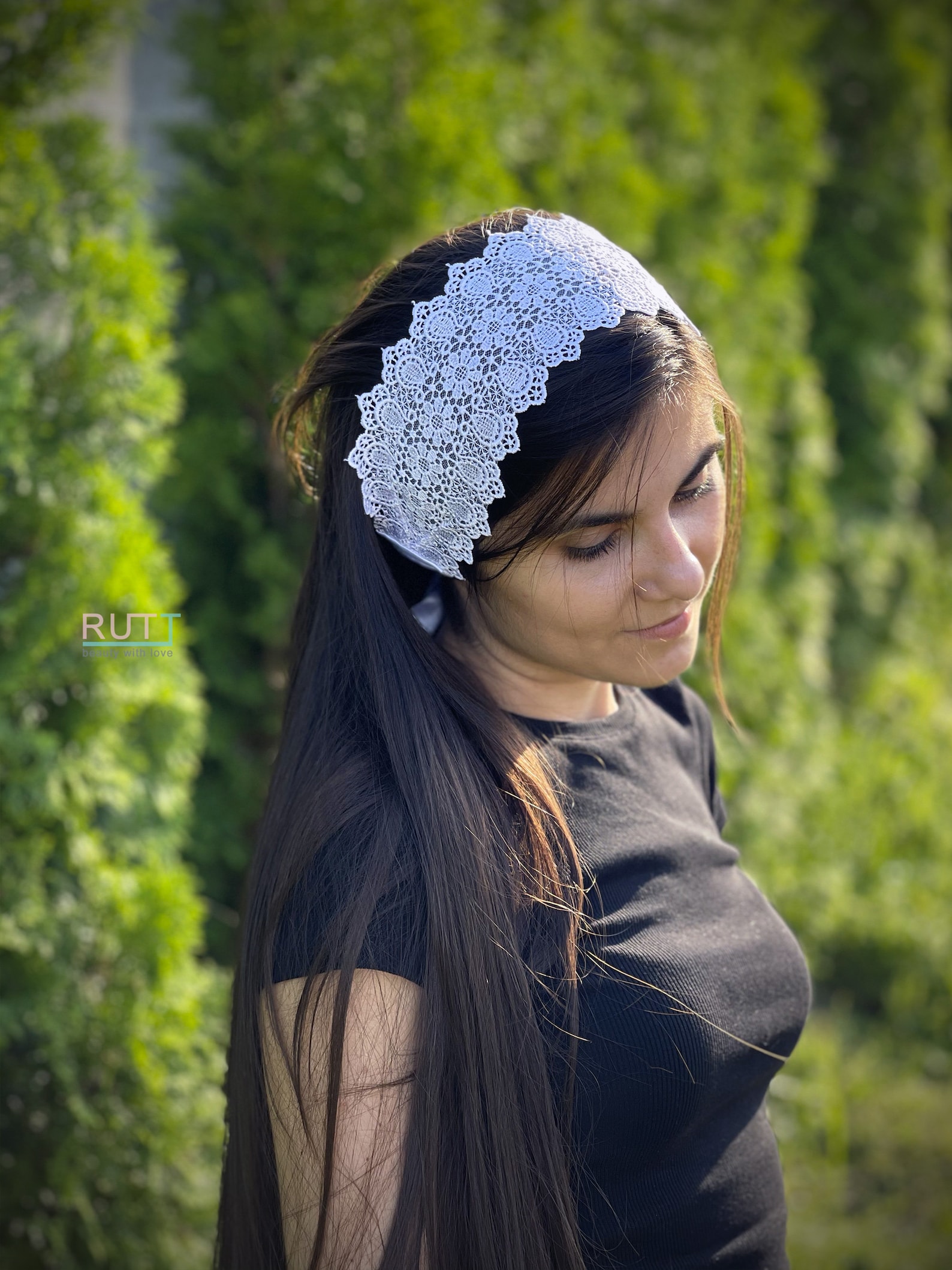 White Lace Tie Headband Head Covering Orthodox Veils Catholic Veil ...