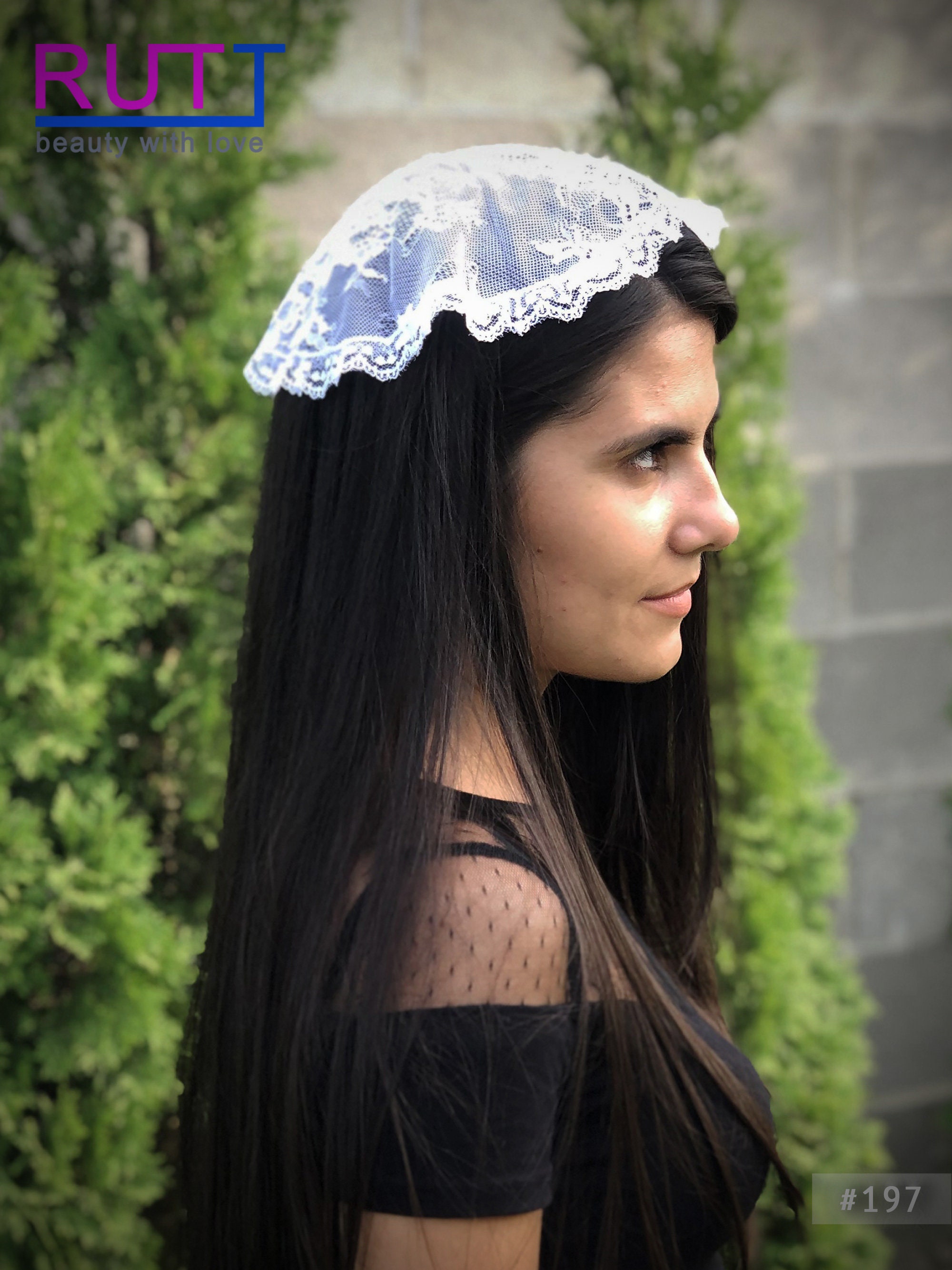White Lace Small Chapel Round Cap Mantilla Girl Head Covering Cap Cap ...