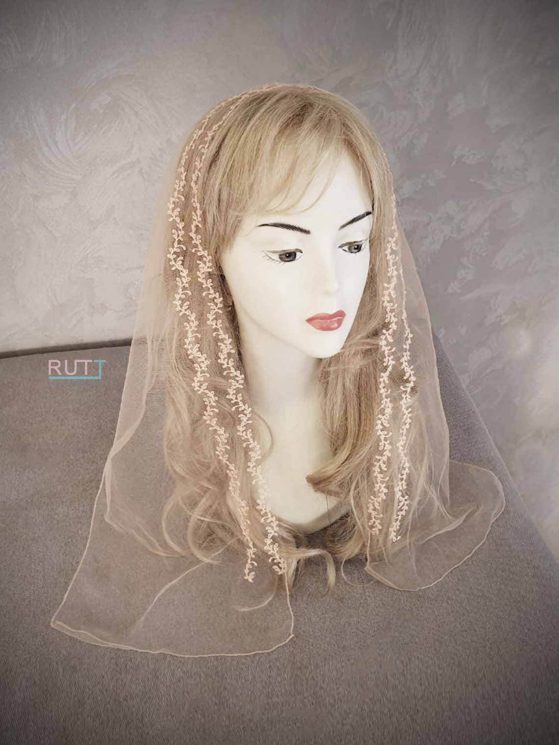 Beige Christian Scarf With Embroidery Church Head Covering | Etsy