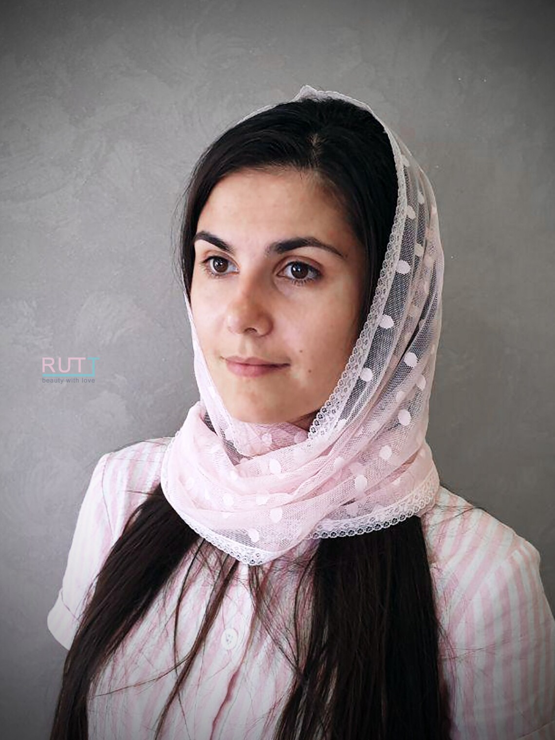 Light Blue Infinity Church Mantilla Head Covering Shawl Polka Dot Flex ...