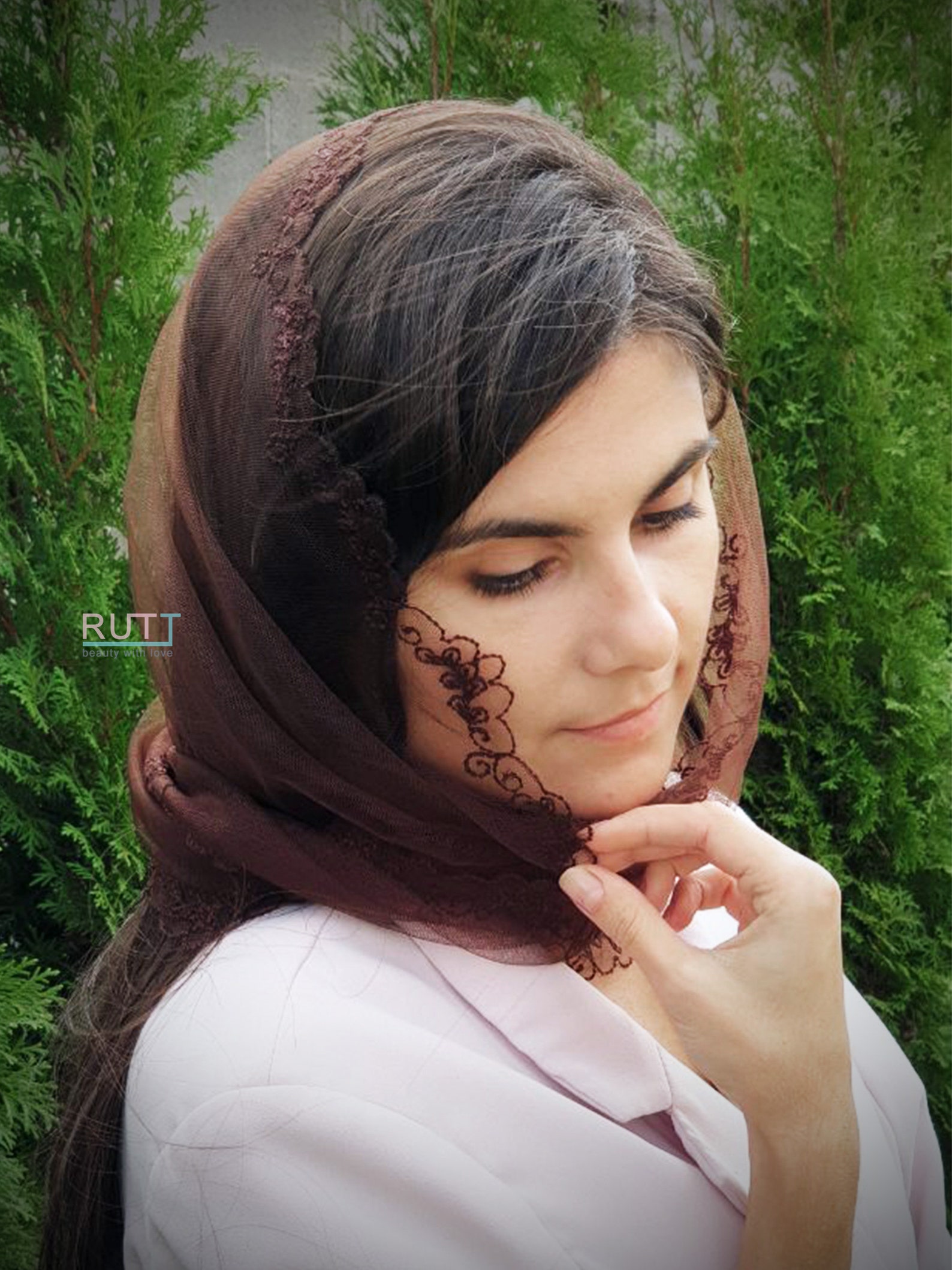 Brown Embroidered Infinity Veil Church Head Convering Orthodox Veils ...