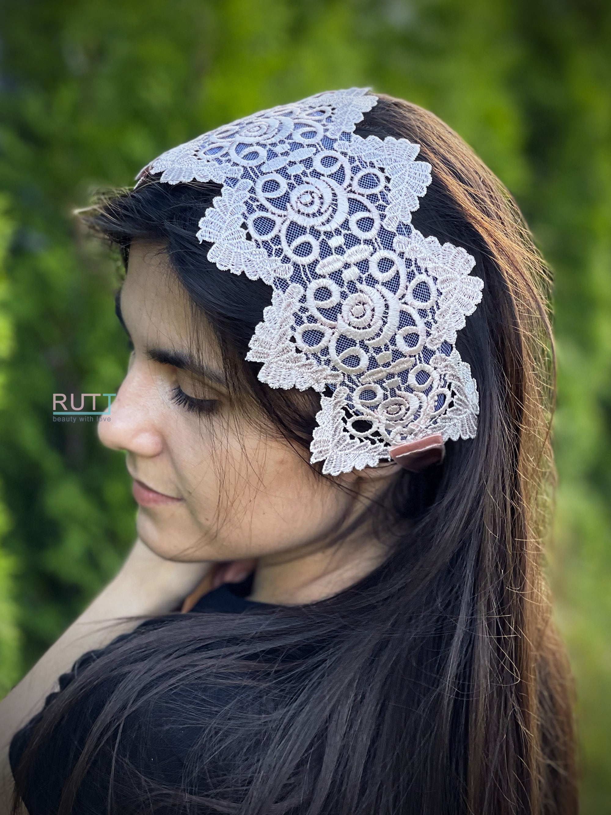 Blush Lace Headband Church Head Covering Orthodox Church or Chapel Head ...