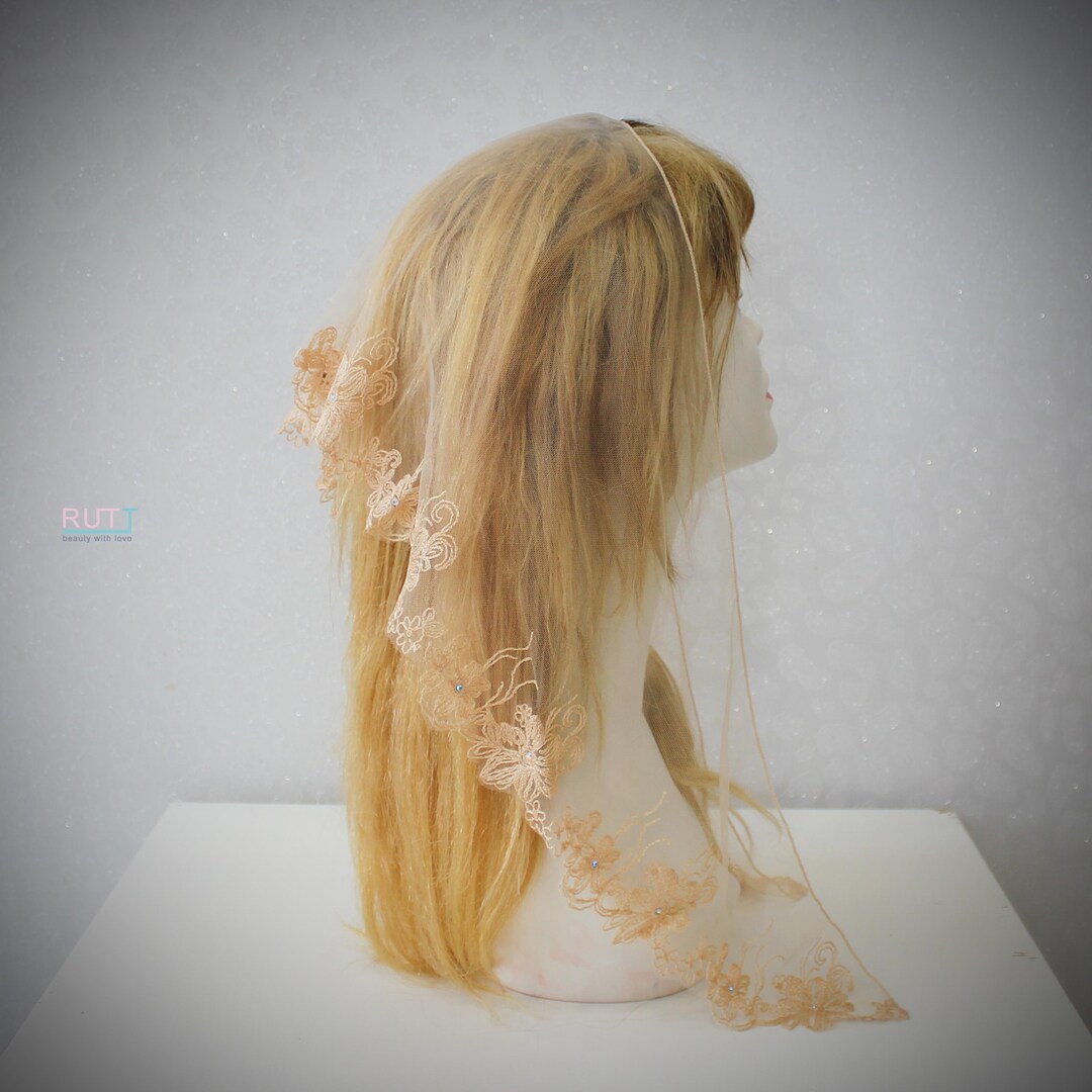 Beige Church Scarf Head Covering Embroidered Orthodox Veil Catholic ...