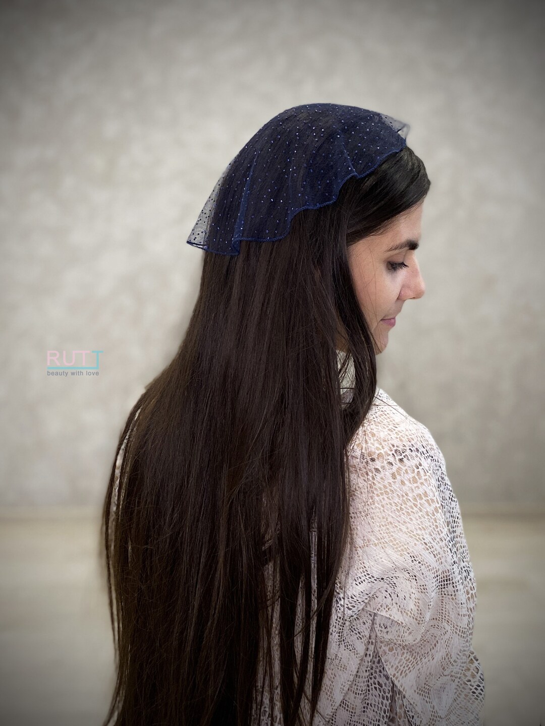 Navy Blue Small Chapel Round Cap With Rhinestones Mantilla Girl Head ...