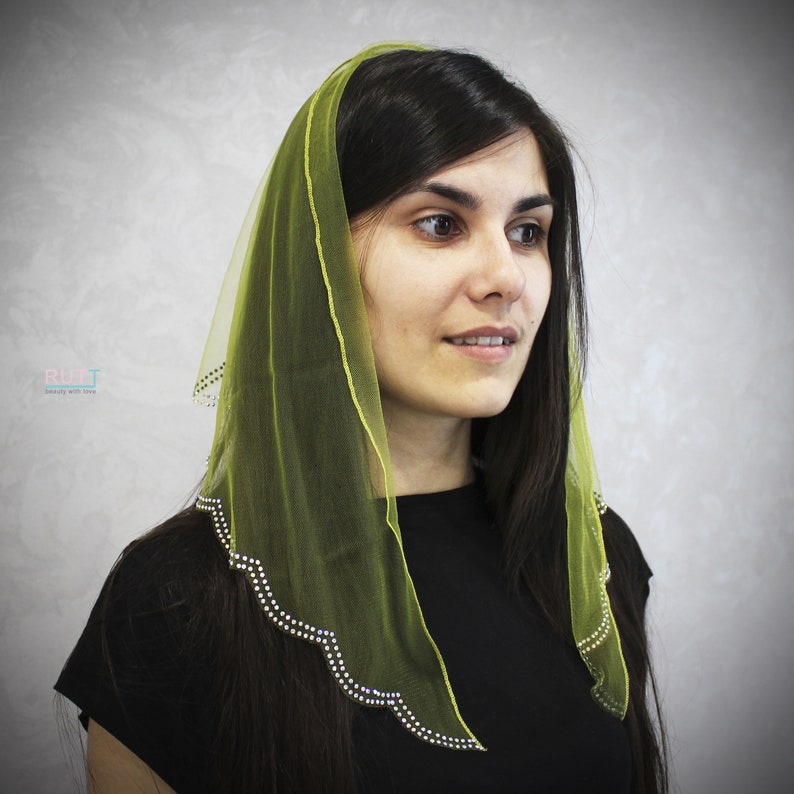 Transparent Orthodox veil with rhinestone decortion Catholic | Etsy