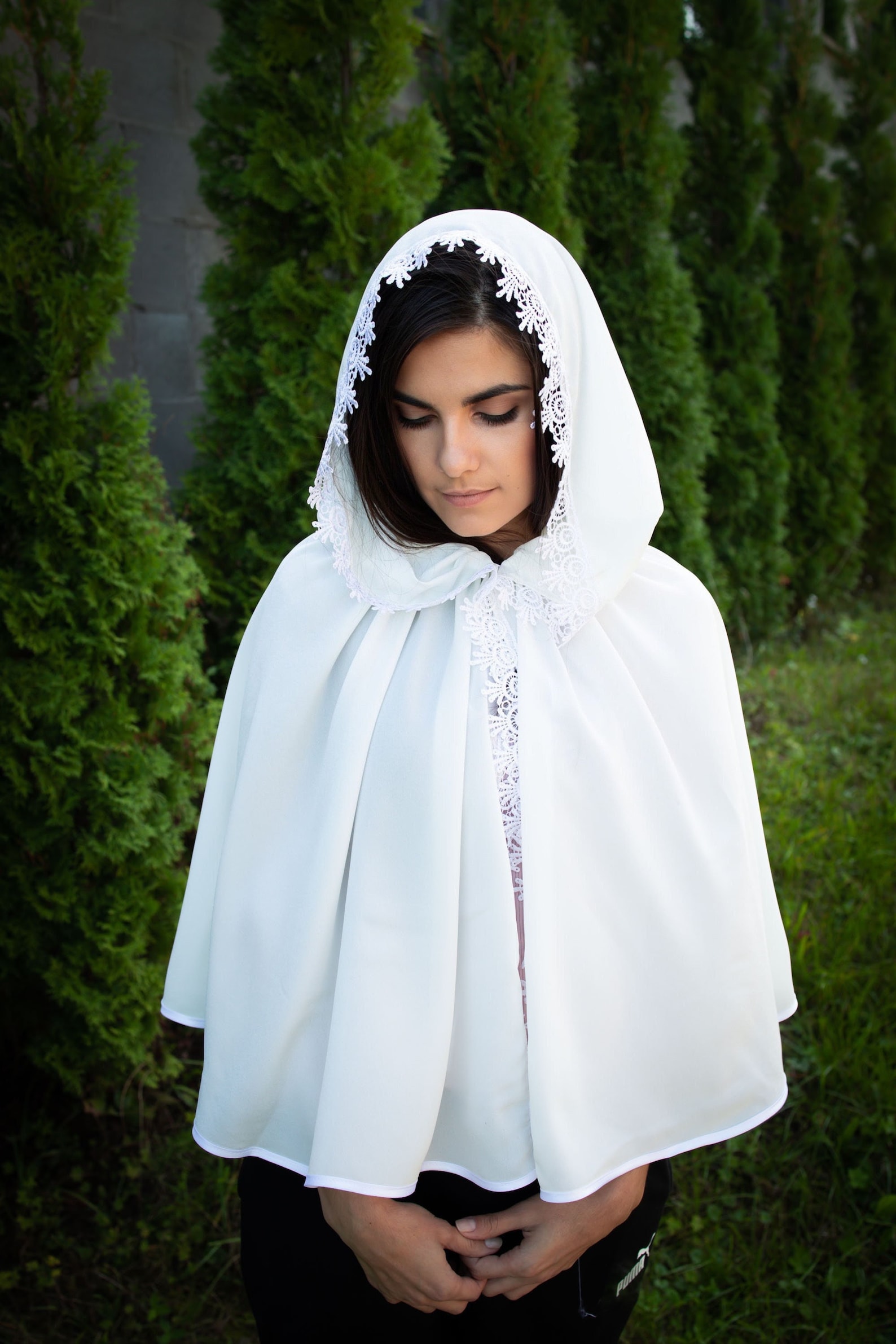 Off White Church Hoody Mantilla Head Covering Shawl Catholic | Etsy