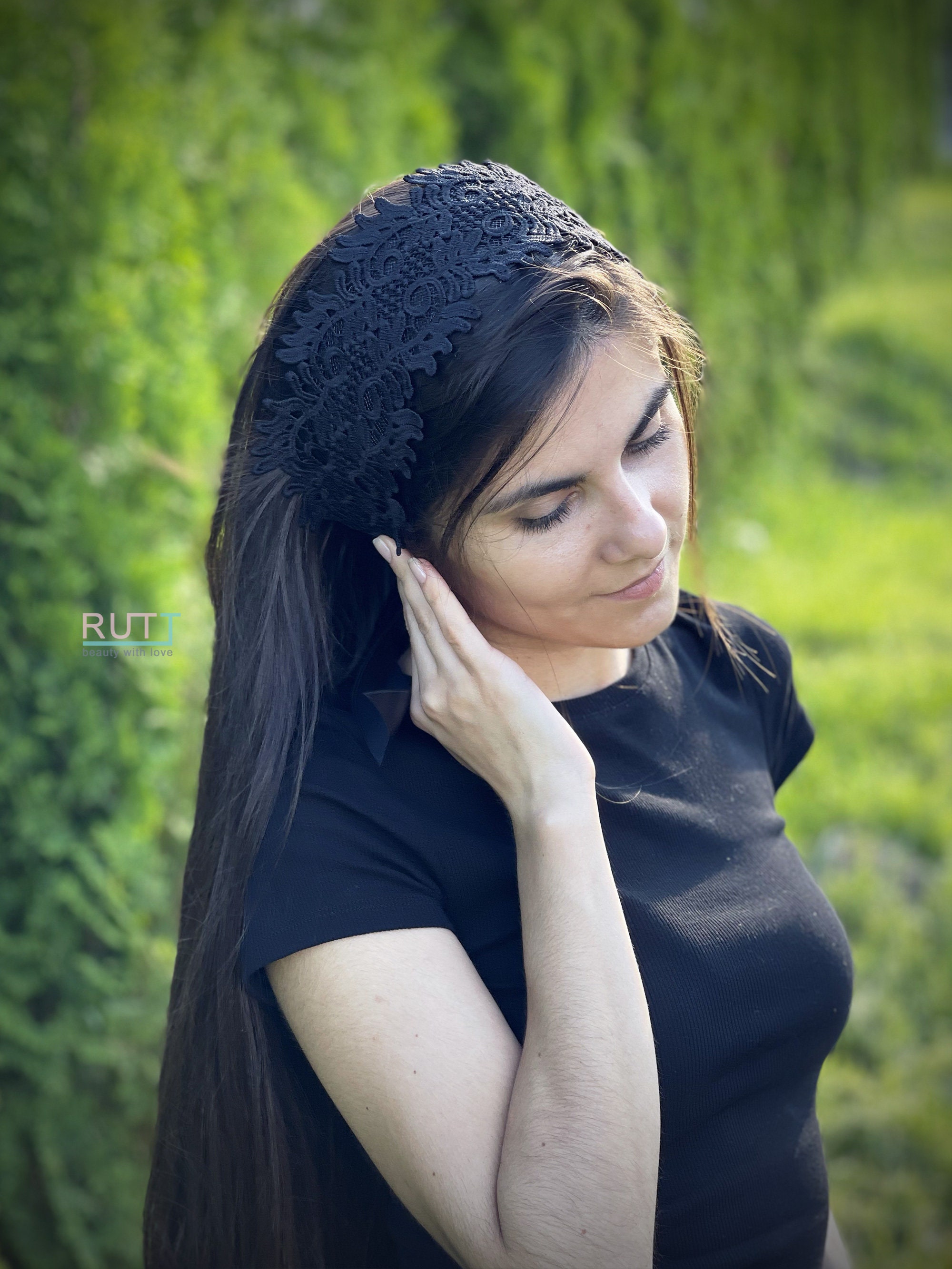 Black Macrame Lace Headband Church Head Covering Orthodox - Etsy