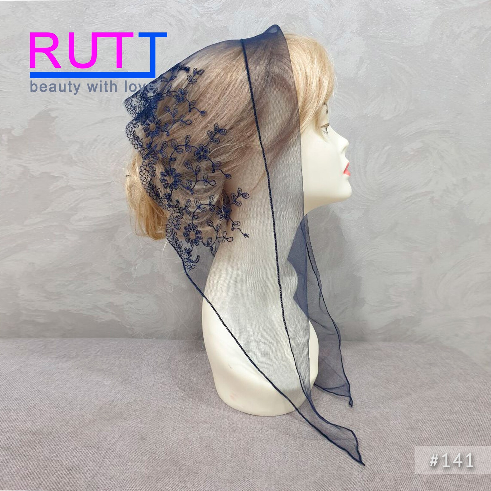 Navy Blue Christian Head Wrap With Large Embroidery Church Scarf Head ...