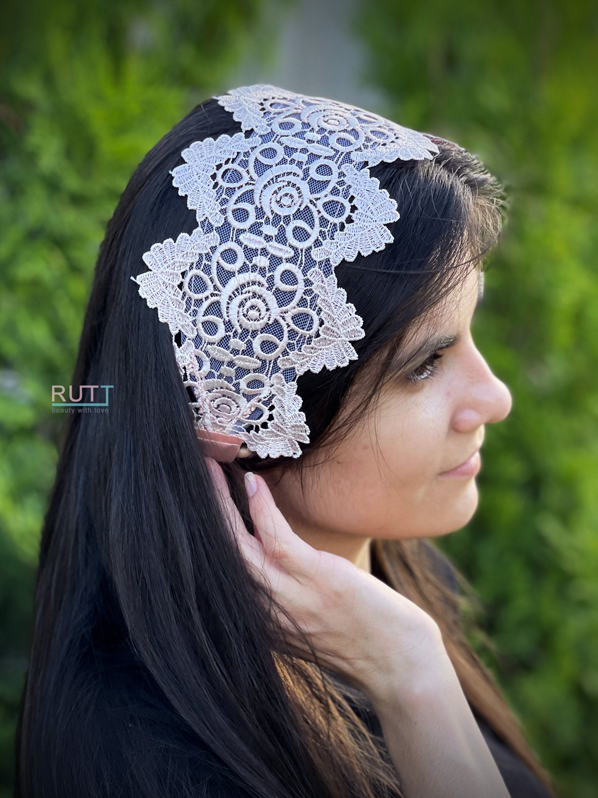 Blush Lace Headband Church Head Covering Orthodox Church or Chapel Head ...