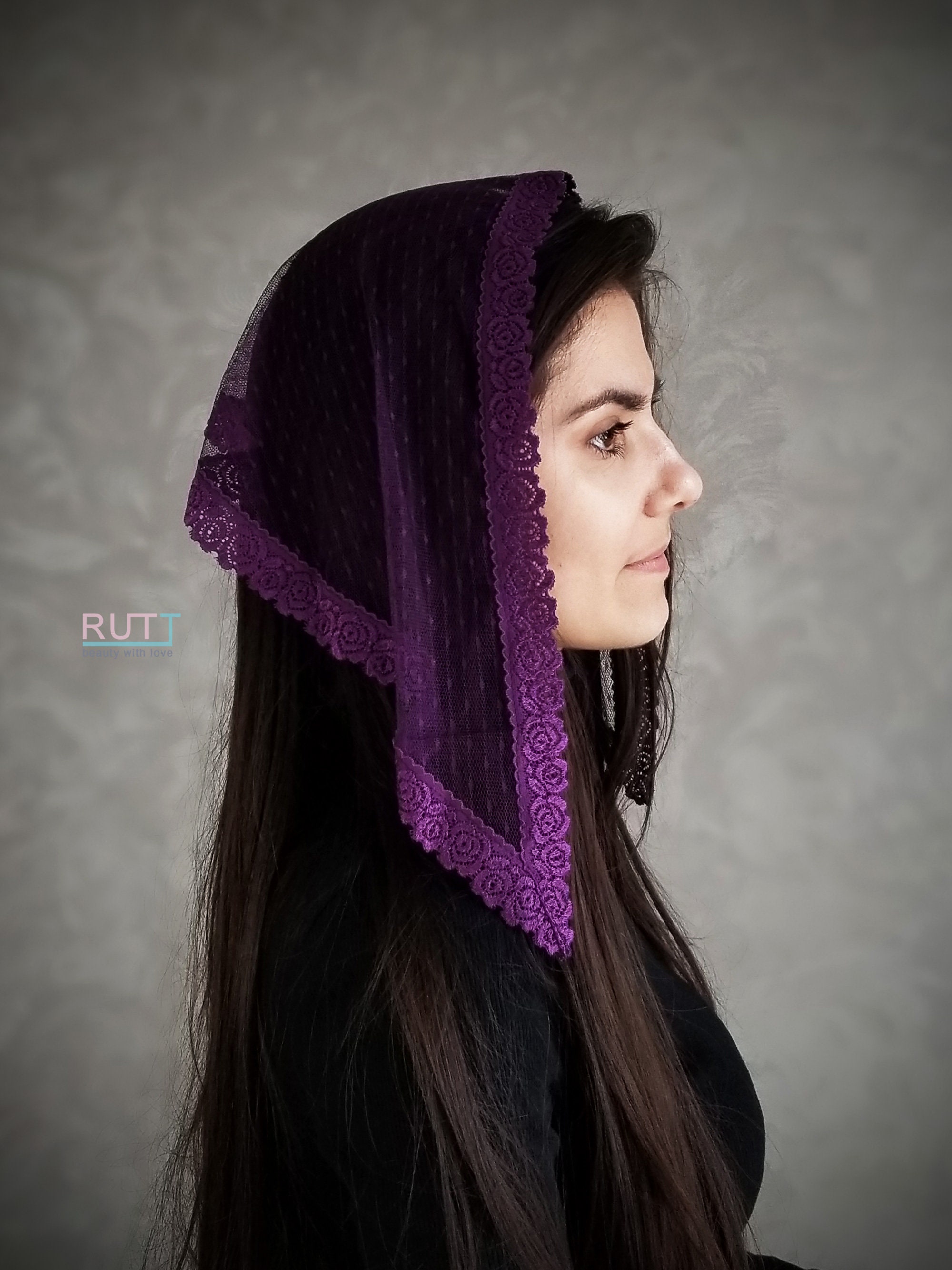 Purple Head Wrap Dotted Church Head Covering Mantilla Orthodox - Etsy