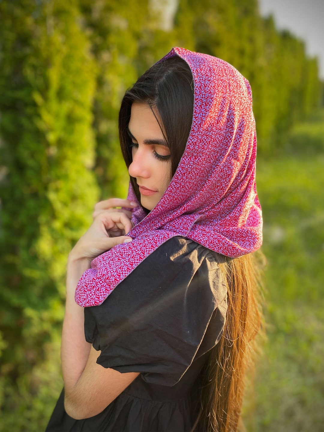 Soft Cotton Floral Scarf Church Head Covering Catholic Head Wrap for ...