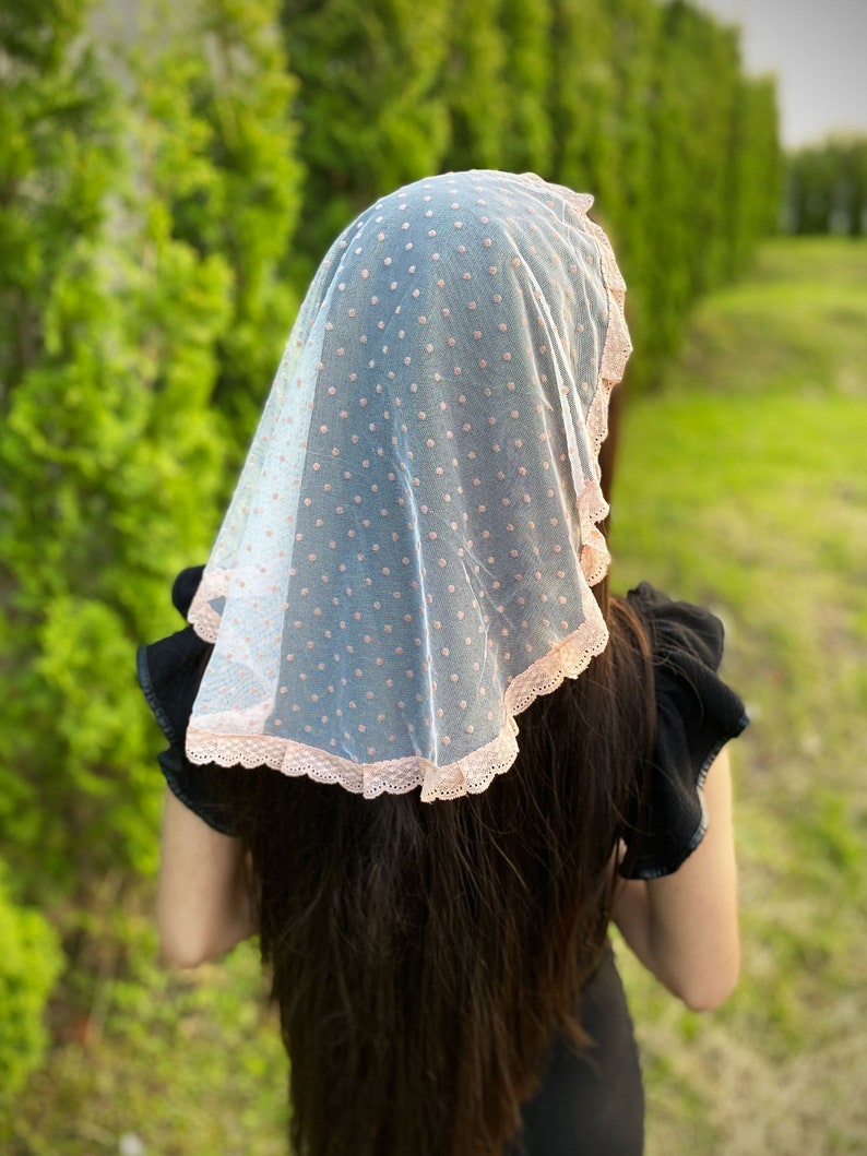 Blush Princess Style Chapel Round Veil Polka Dot Lace Mantilla Headwrap ...