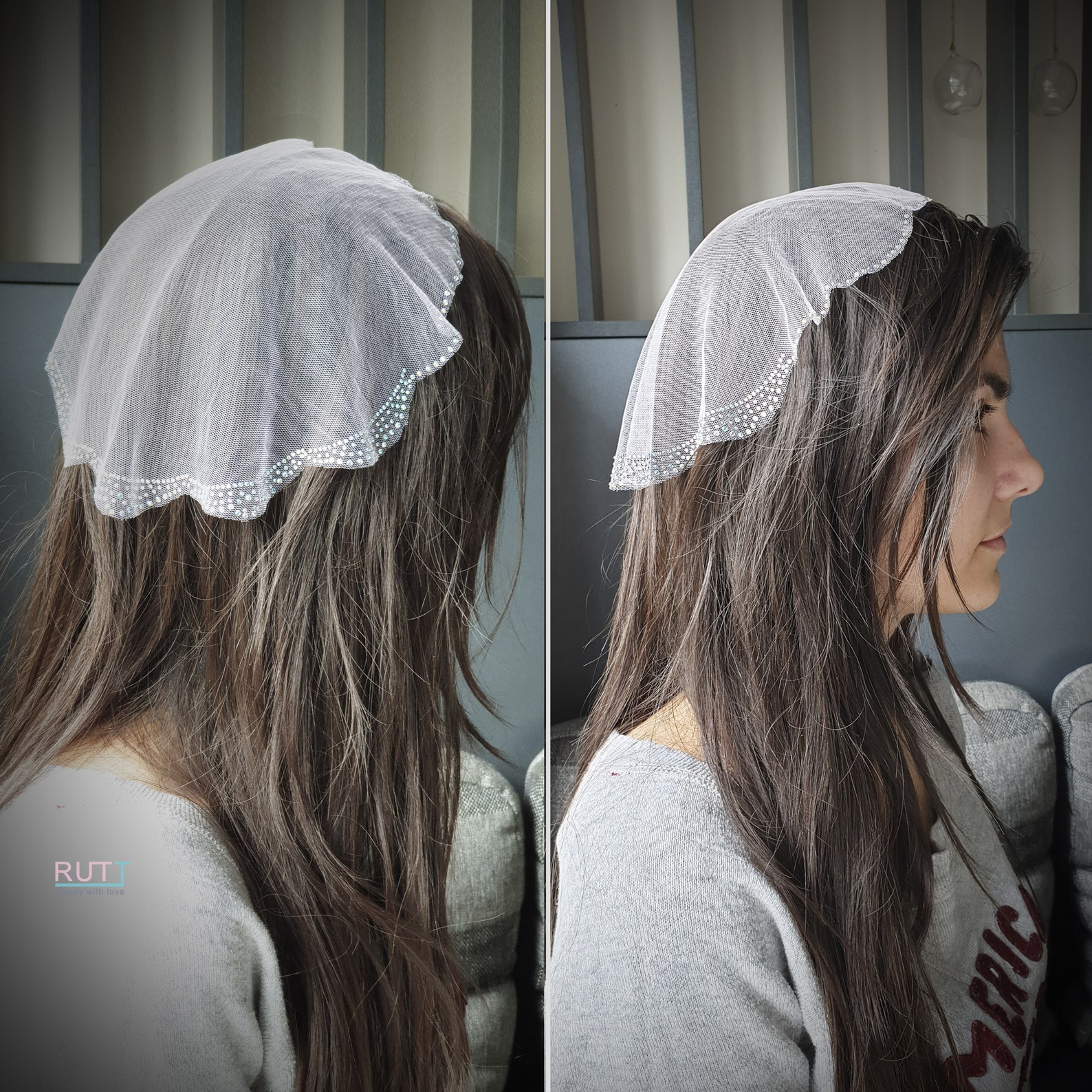 Chapel Round Cap for Mass Small Mantilla Decorated With Rhinestones ...