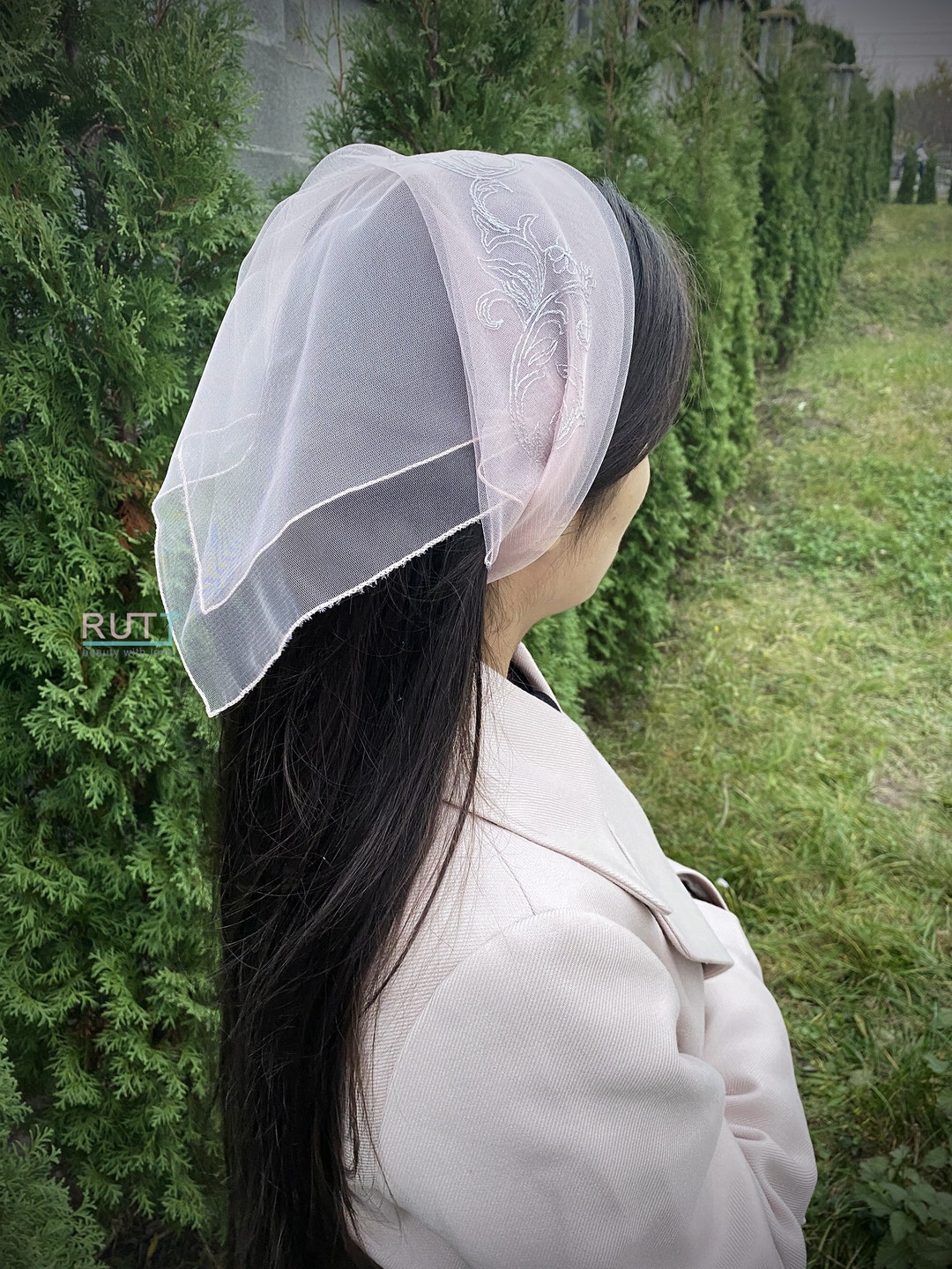 Church Square Kerchief With Embroidered Corner Head Covering Orthodox ...