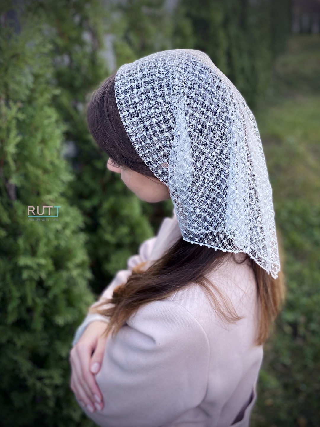 Church Square Kerchief Head Covering Black Tulle Ead Wrap Orthodox Veil ...