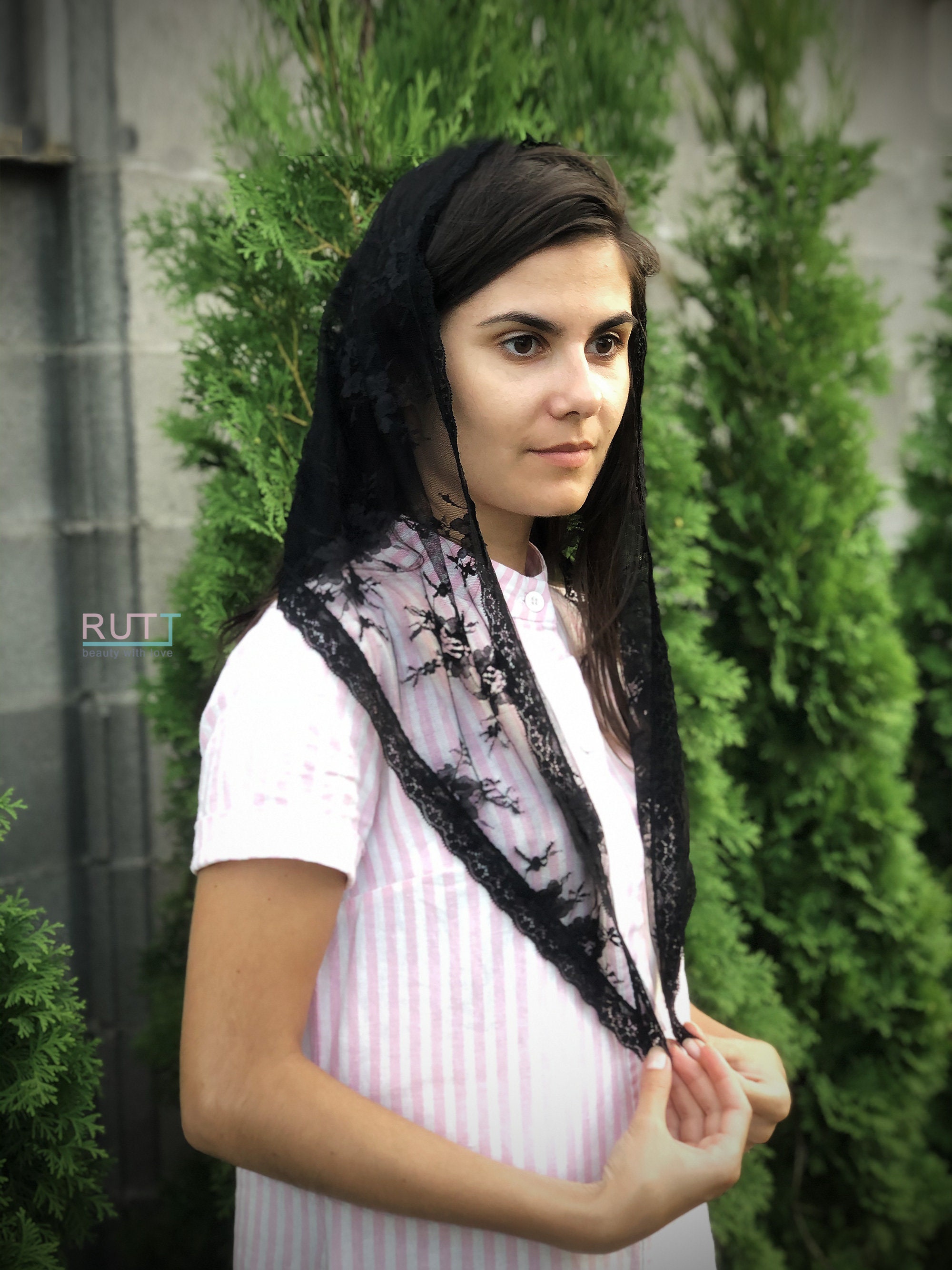 Black Lace Mantilla Church Scarf Head Covering Orthodox Shawl Catholic ...