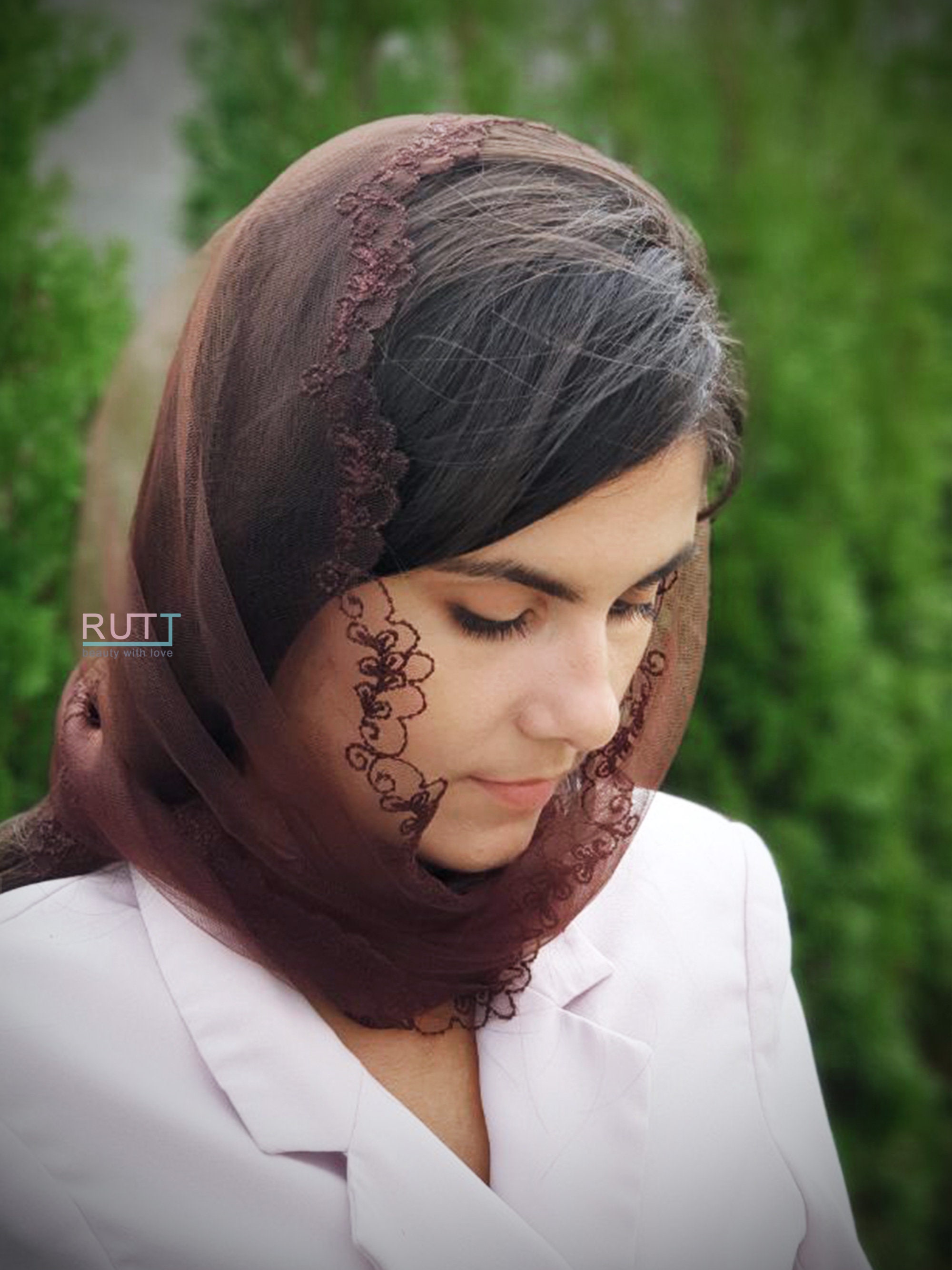 Brown Embroidered Infinity Veil Church Head Convering Orthodox Veils ...