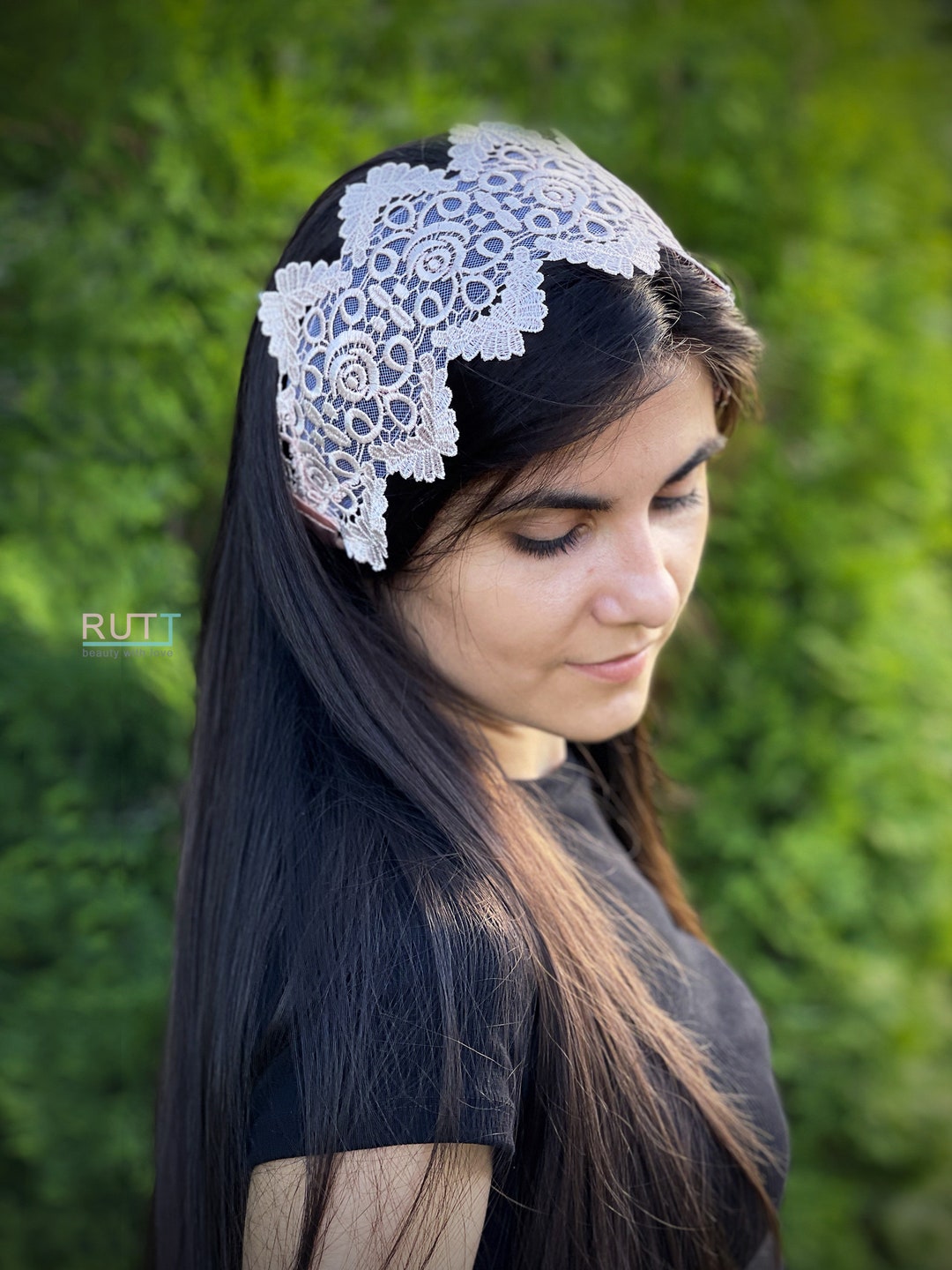 Blush Lace Headband Church Head Covering Orthodox Church or Chapel Head ...