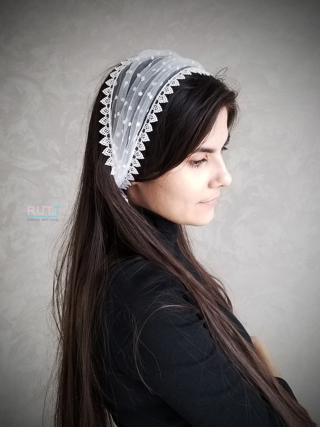 3 in 1 Dotted Headband\ Wrap\ Mantilla Church Head Covering Orthodox ...