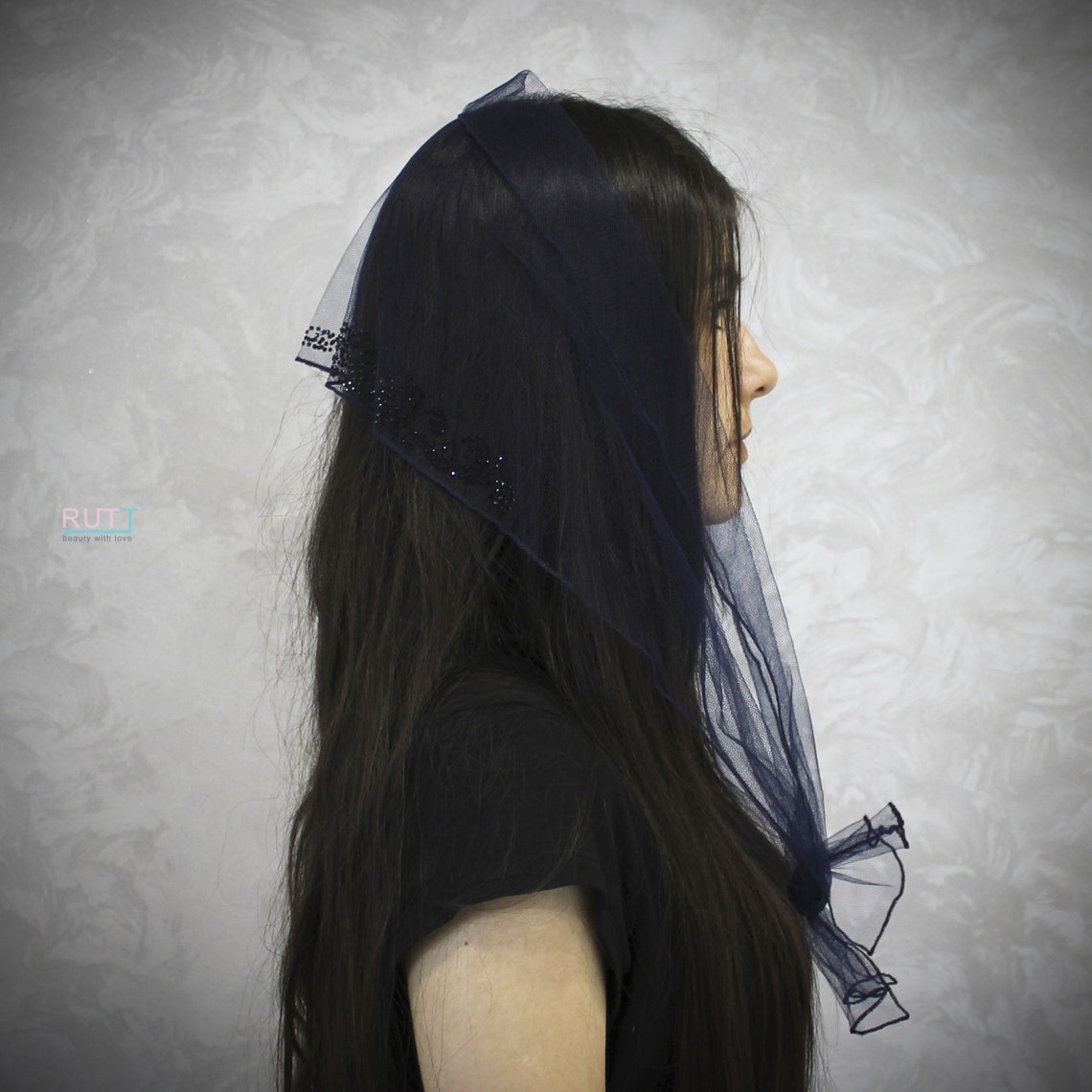 Navy Blue Head Covering Orthodox Veils With Rhinestone - Etsy