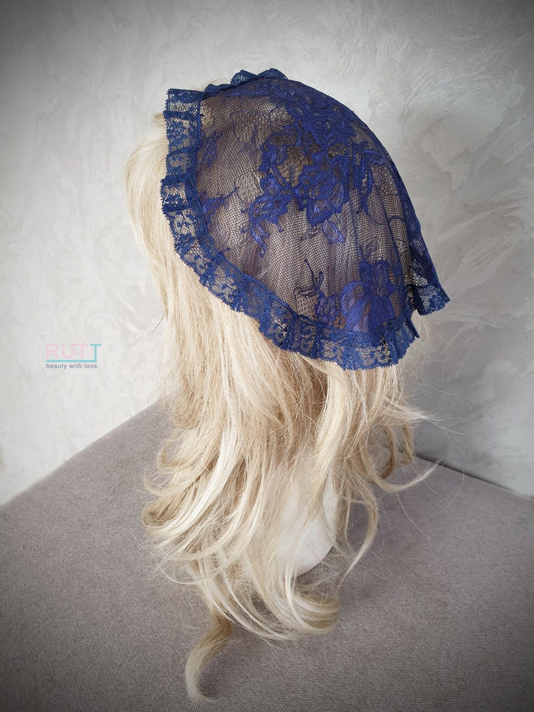 Navy Lace Small Chapel Round Cap Mantilla Girl Head Covering Cap Cap ...