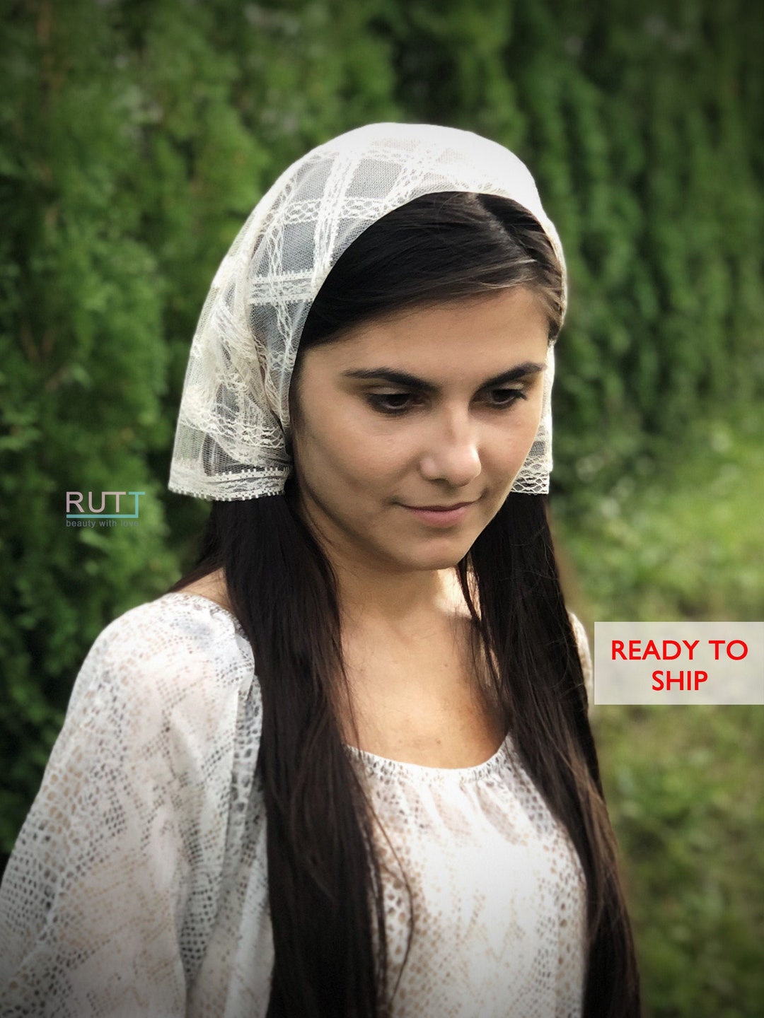 Cream Lace Headband Kerchief Multi-style Headwrap Latin Mass Head ...