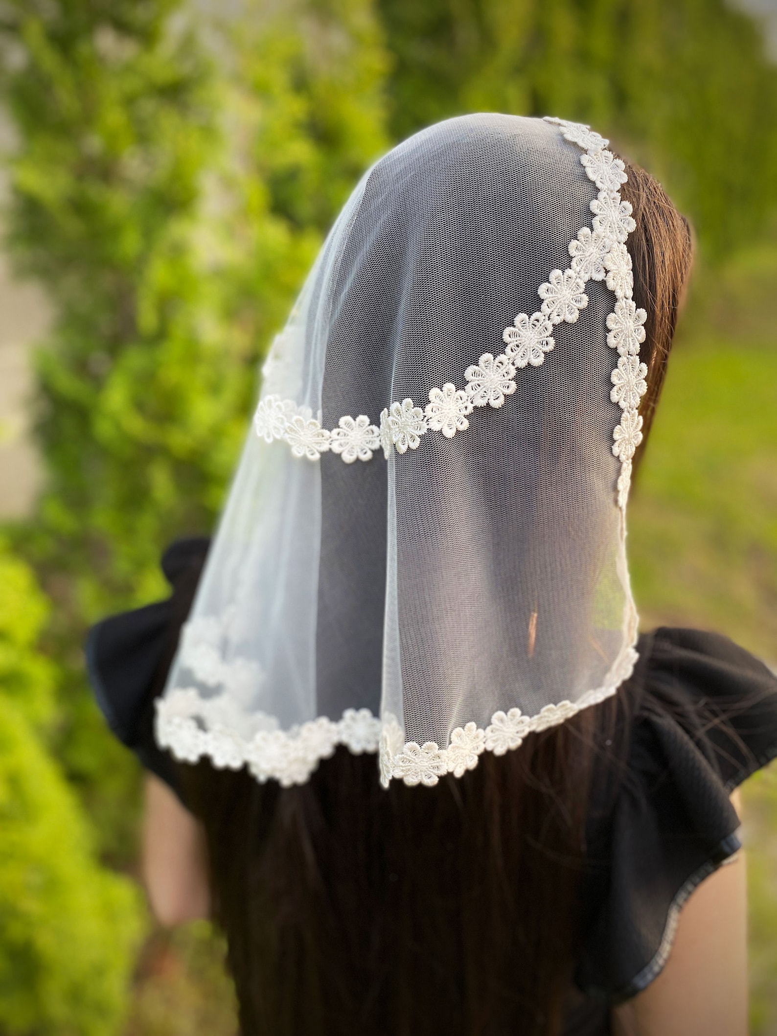 Vintage Oval Cute Princess Mantilla With Lace Catholic Veil Church Head ...