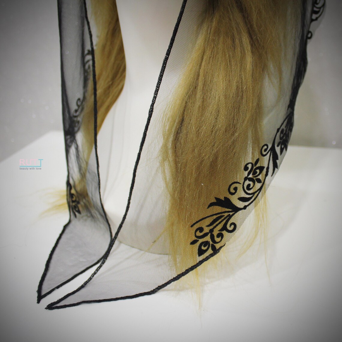 Black Church Scarf Shawl Head Covering Velvet Decorated - Etsy